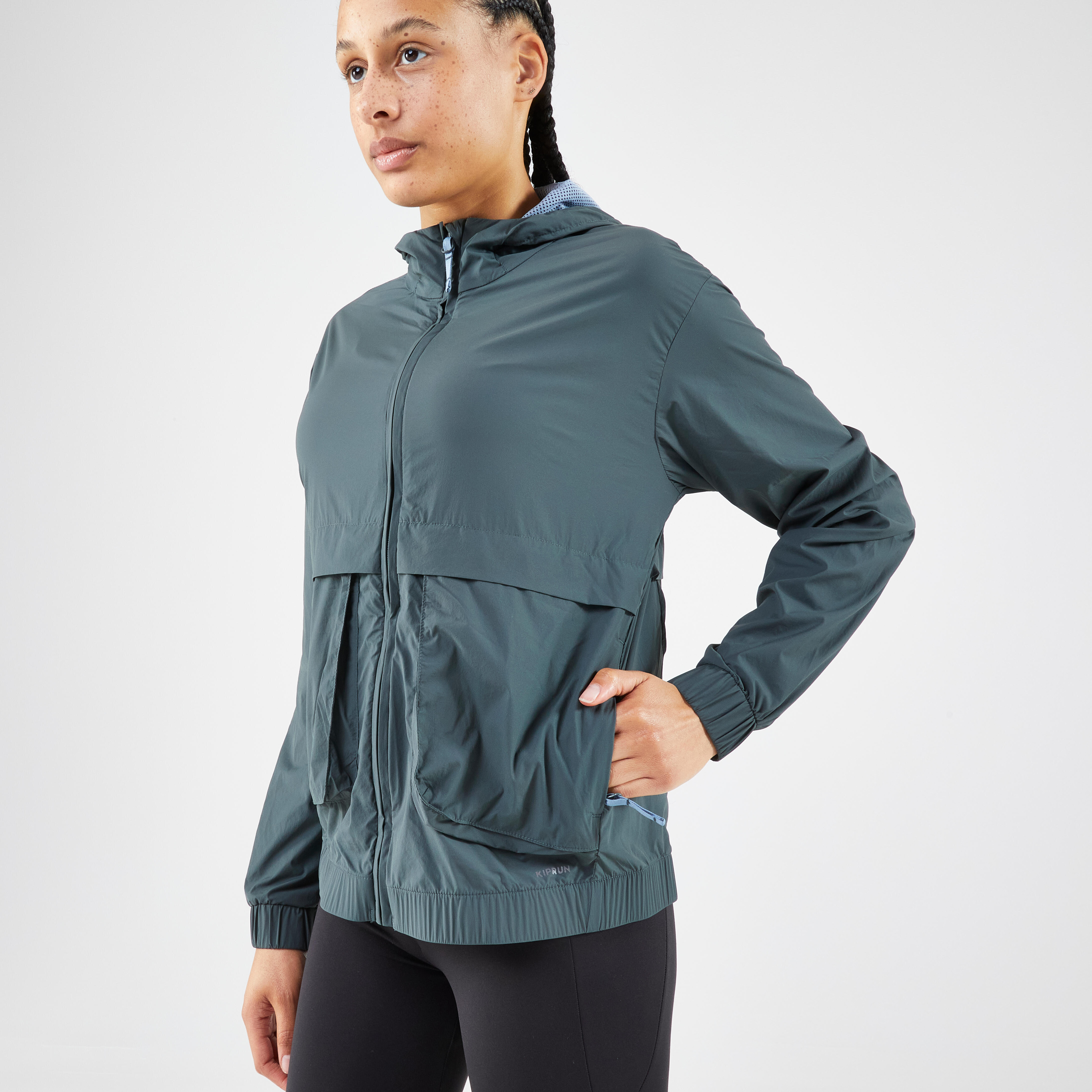Women's Windproof Running Jacket - Run 500 - Dark grey green - Kiprun ...