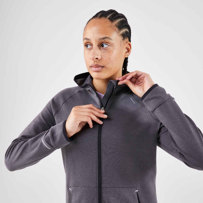 Women's warm running jacket - KIPRUN Run 500 Warm - Charcoal grey ...