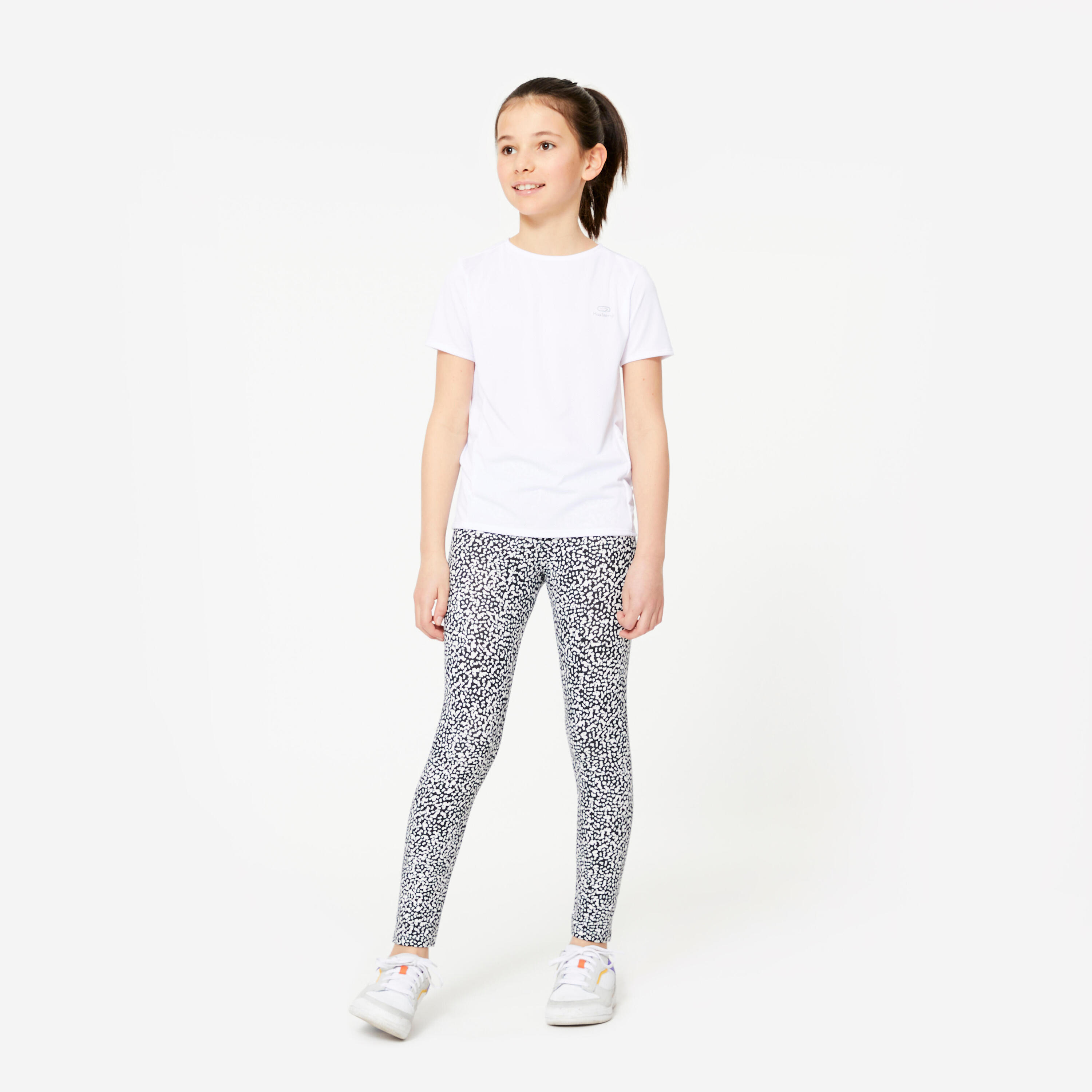 Girls' Cotton Leggings - Black/White Print DOMYOS | Decathlon