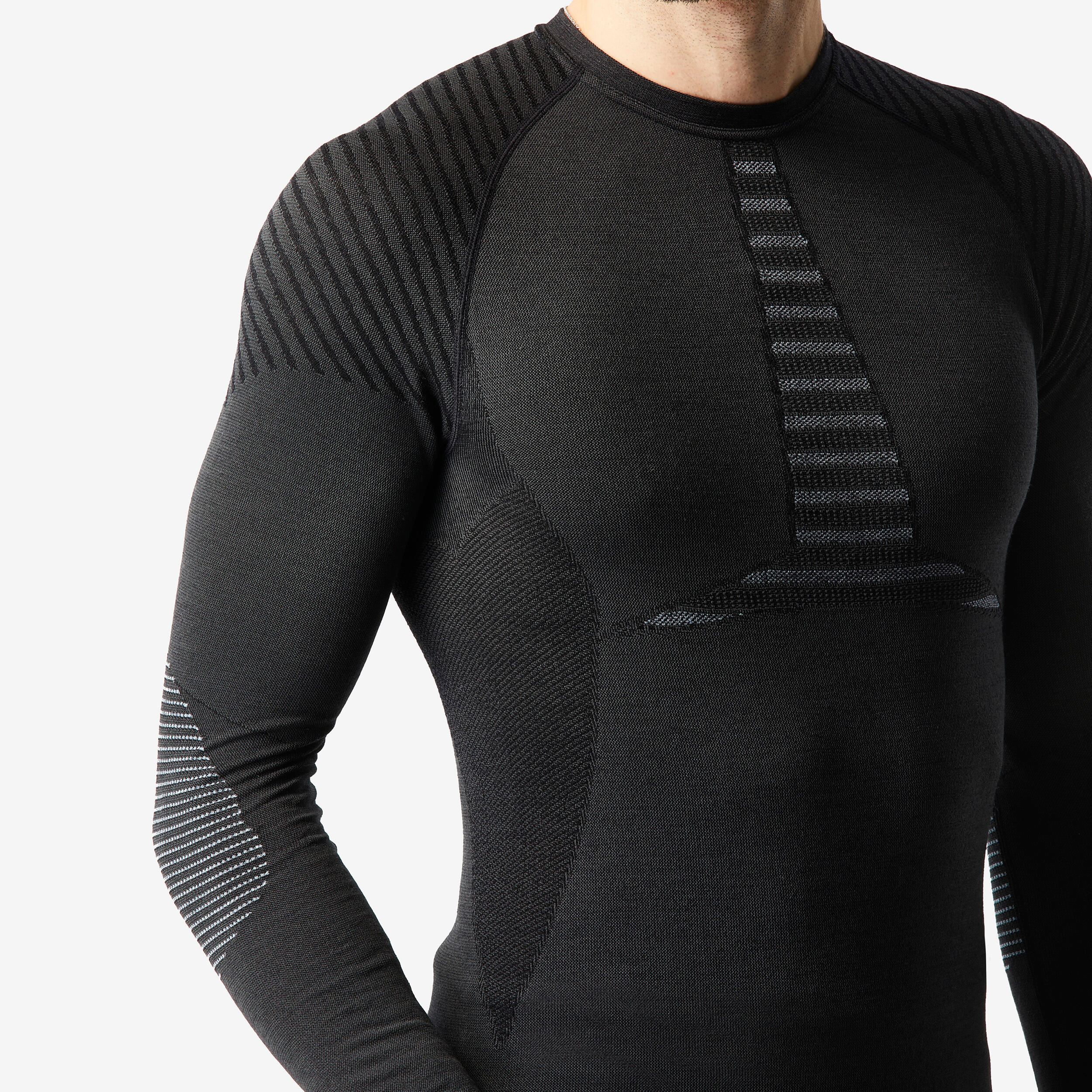 Men’s breathable wool thermal ski base layer top, BL900 - Black WEDZE ...