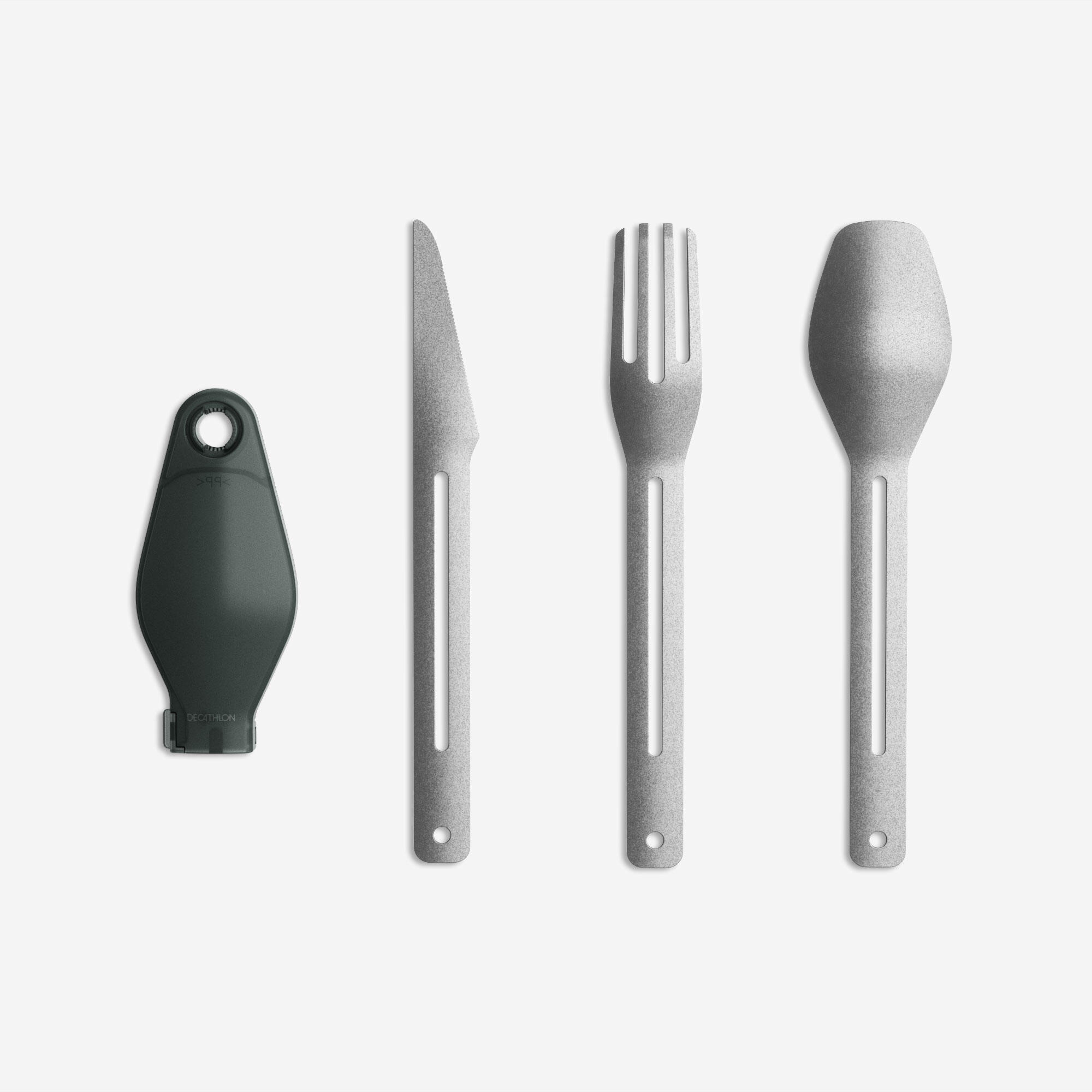 Trois couverts en acier inoxydable - Vert - Quechua - Décathlon