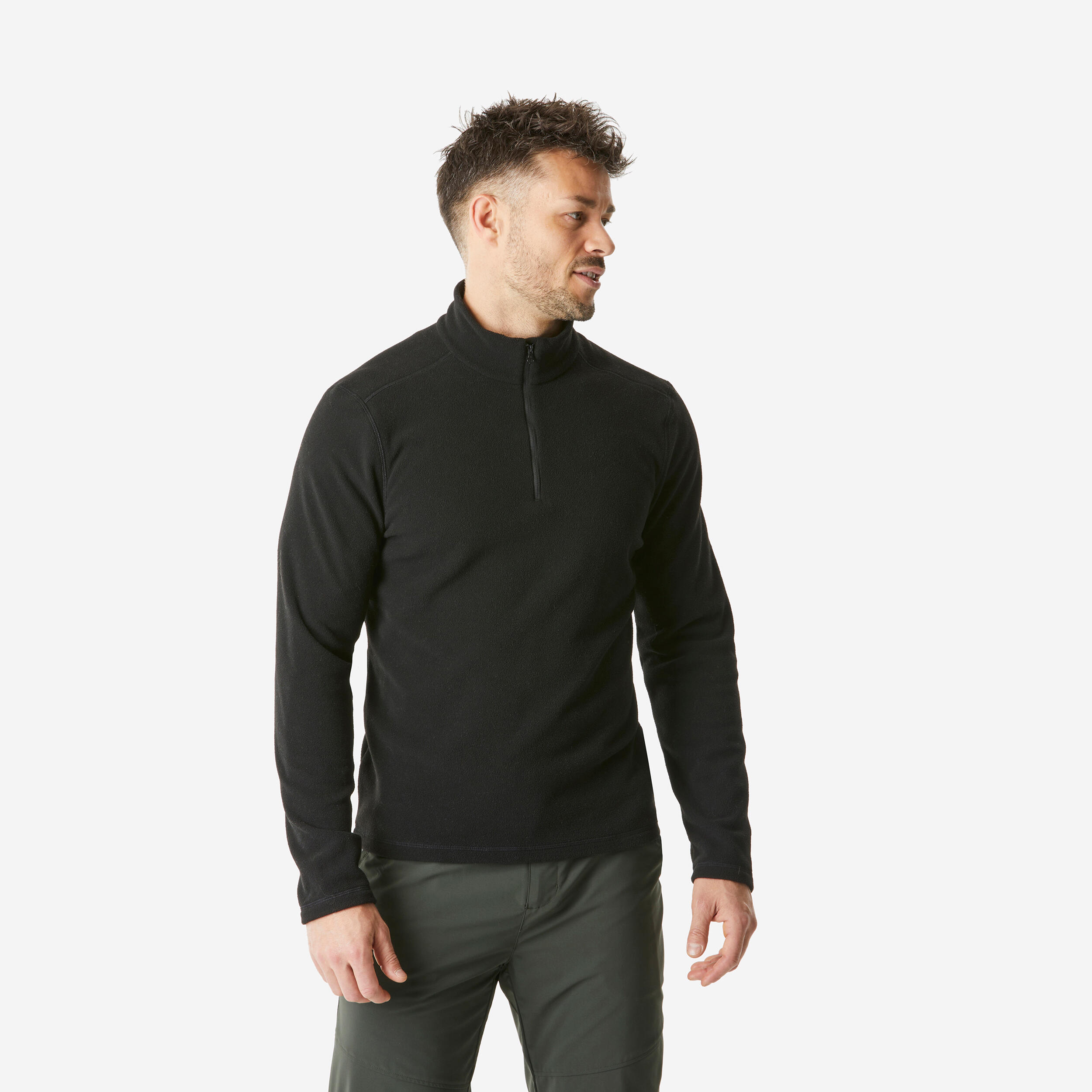 Men’s mountain hiking fleece jacket MH100 - Half Zip - Black - Decathlon