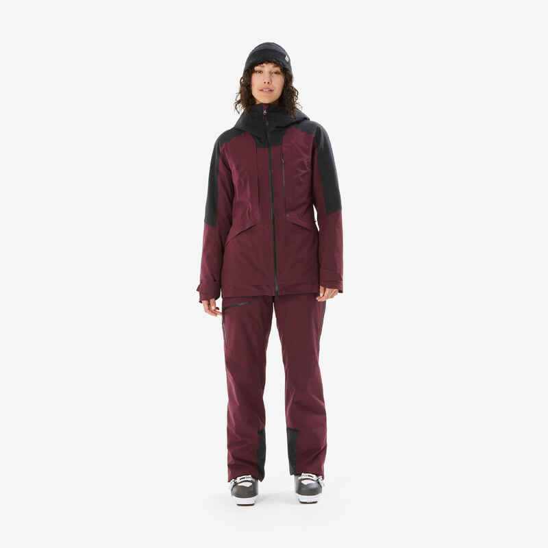 Women’s Warm, Versatile Ski Jacket FR100 - Maroon and Black - Decathlon