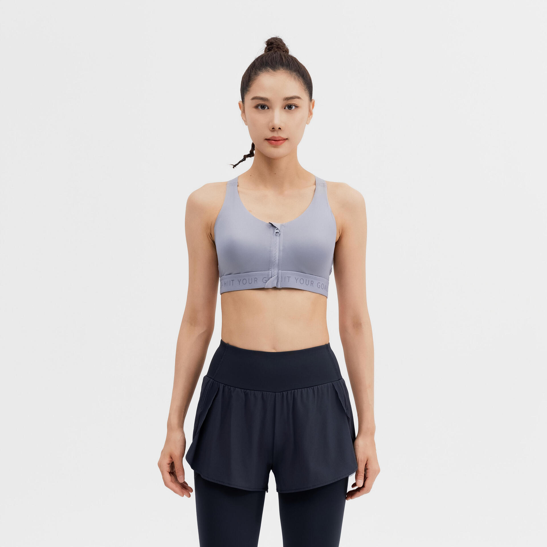 Women's High Support Zipped Sports Bra with Cups - Grey