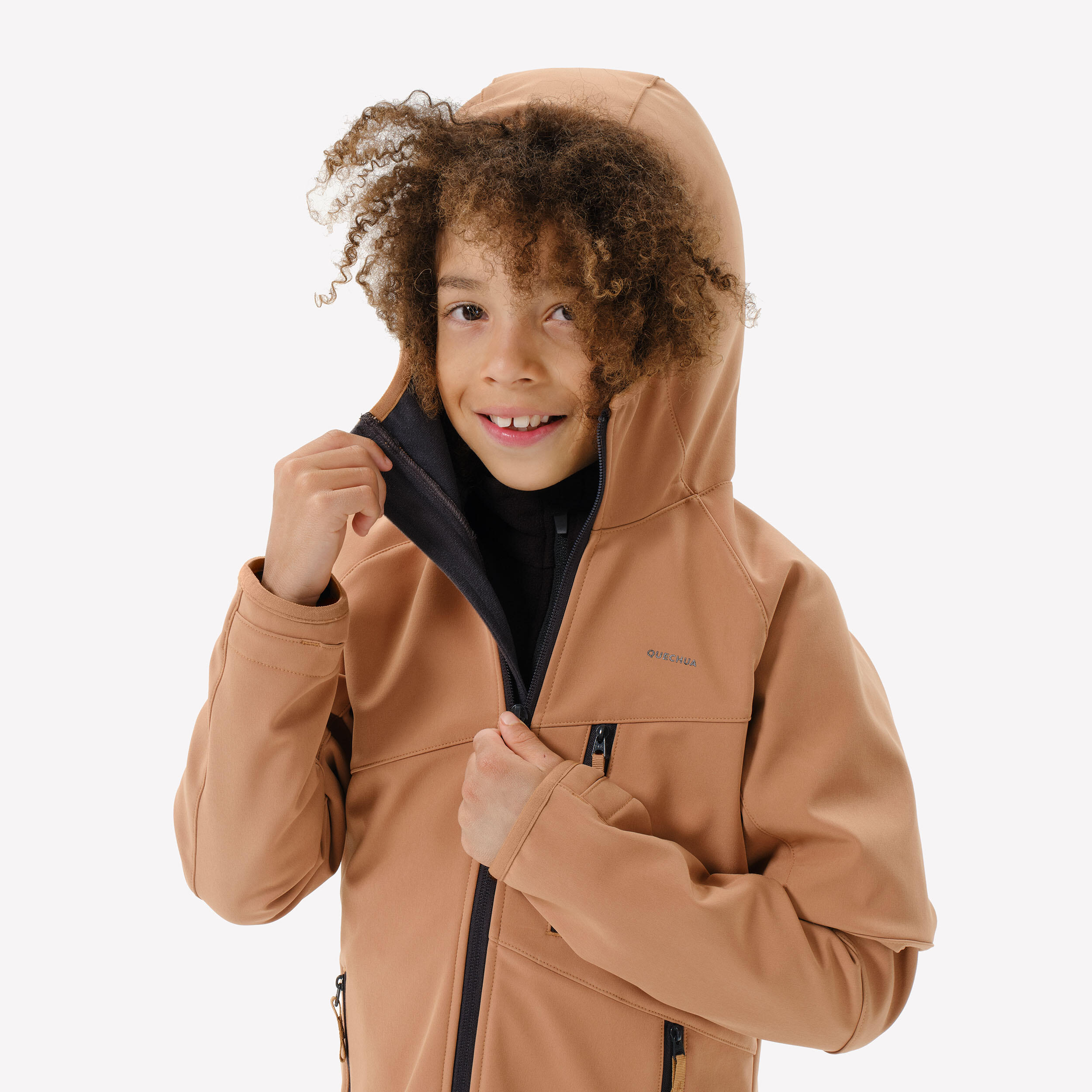 Kids’ softshell hiking jacket MH900 - 7-15 years - Brown | Decathlon