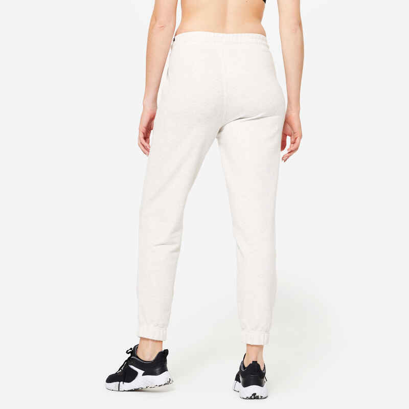 Women's Cotton Jogging Bottoms - White - Decathlon
