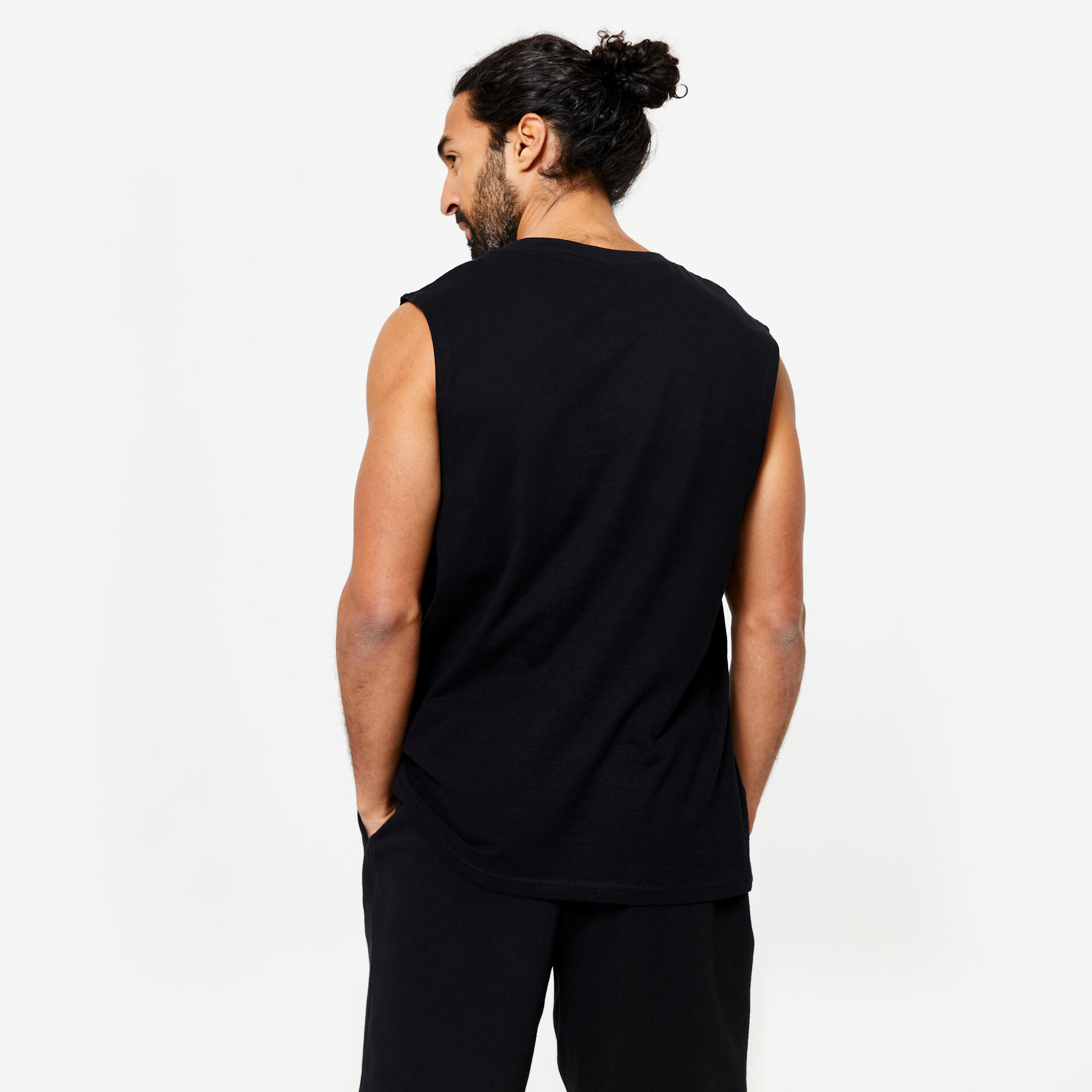 Tank Top Fitness Stretch Pria 500 - Hitam
