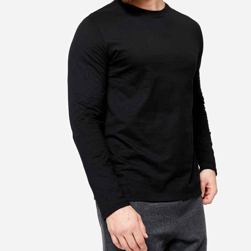 Playera de fitness de manga larga negra para hombre 100 - Decathlon