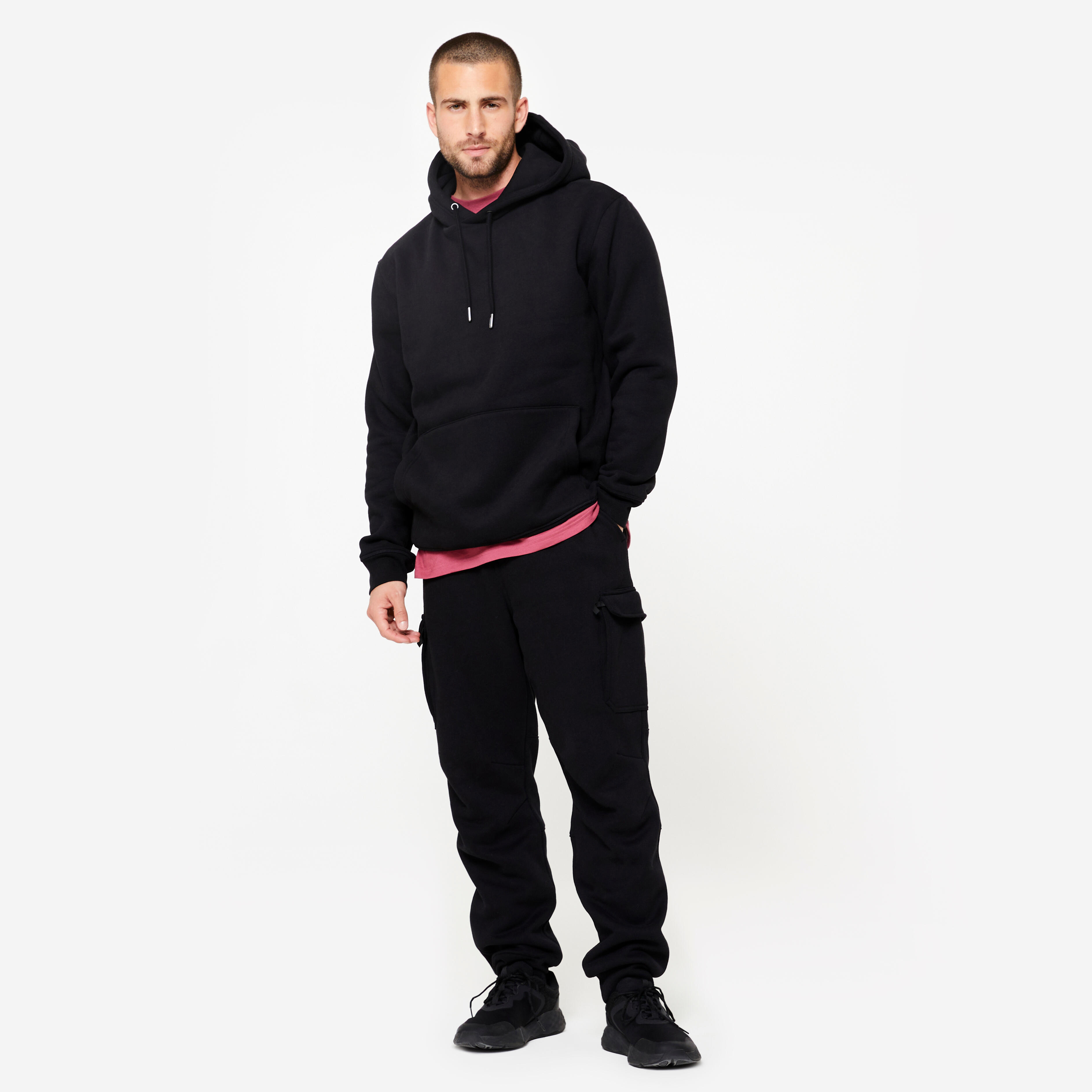 Men’s Brushed Fleece Hoodie – 520 - ultra black - Domyos - Decathlon