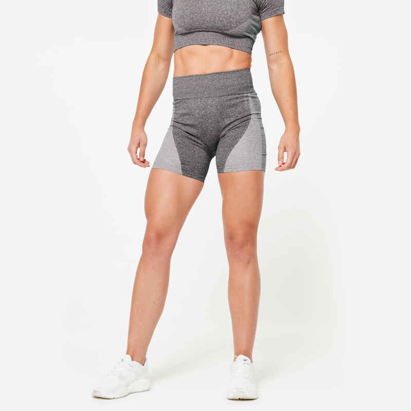 Licra corta de fitness de talle alto para Mujer Domyos gris - Decathlon
