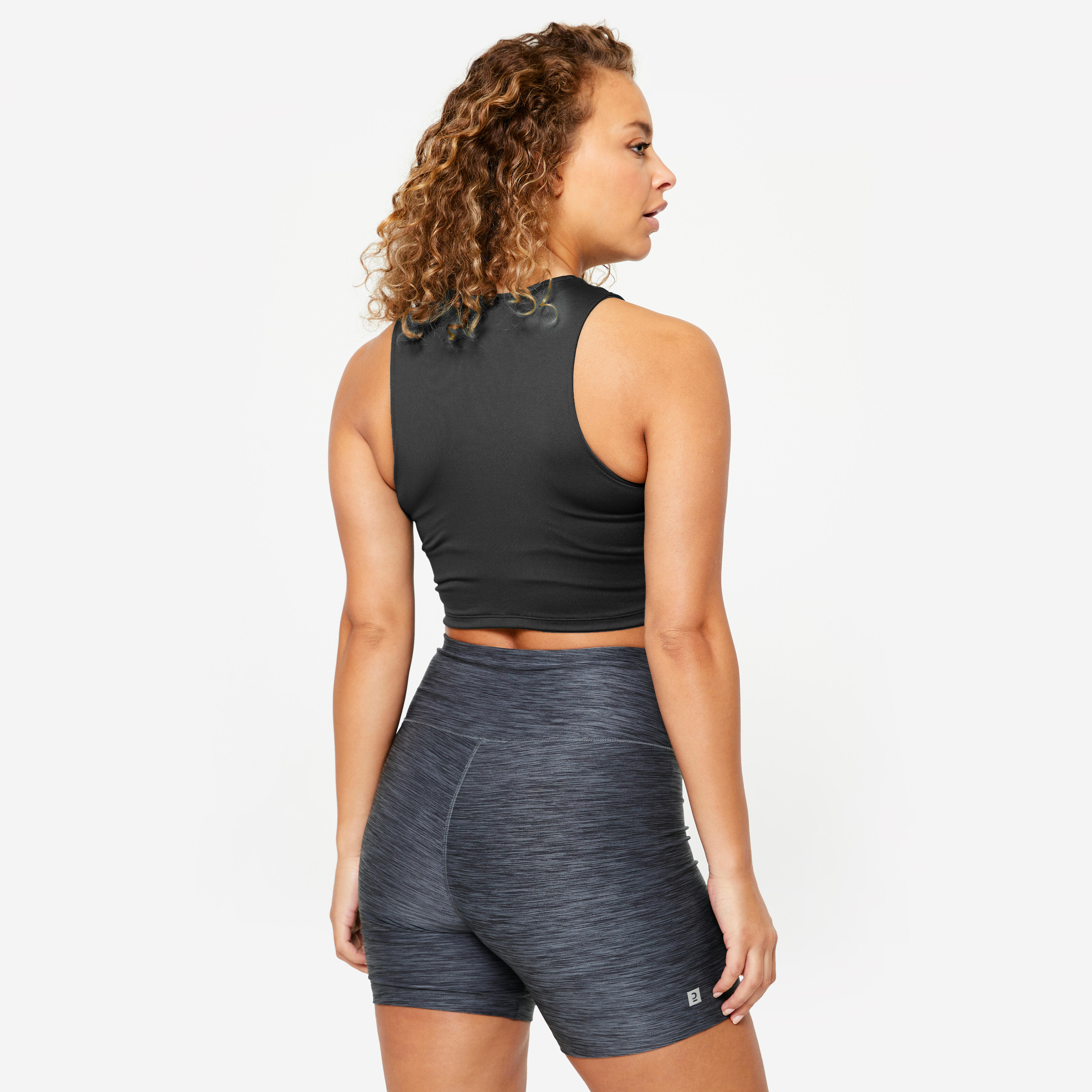 Women's Cropped Tank Top - FTA 500 - smoked black - Domyos - Decathlon