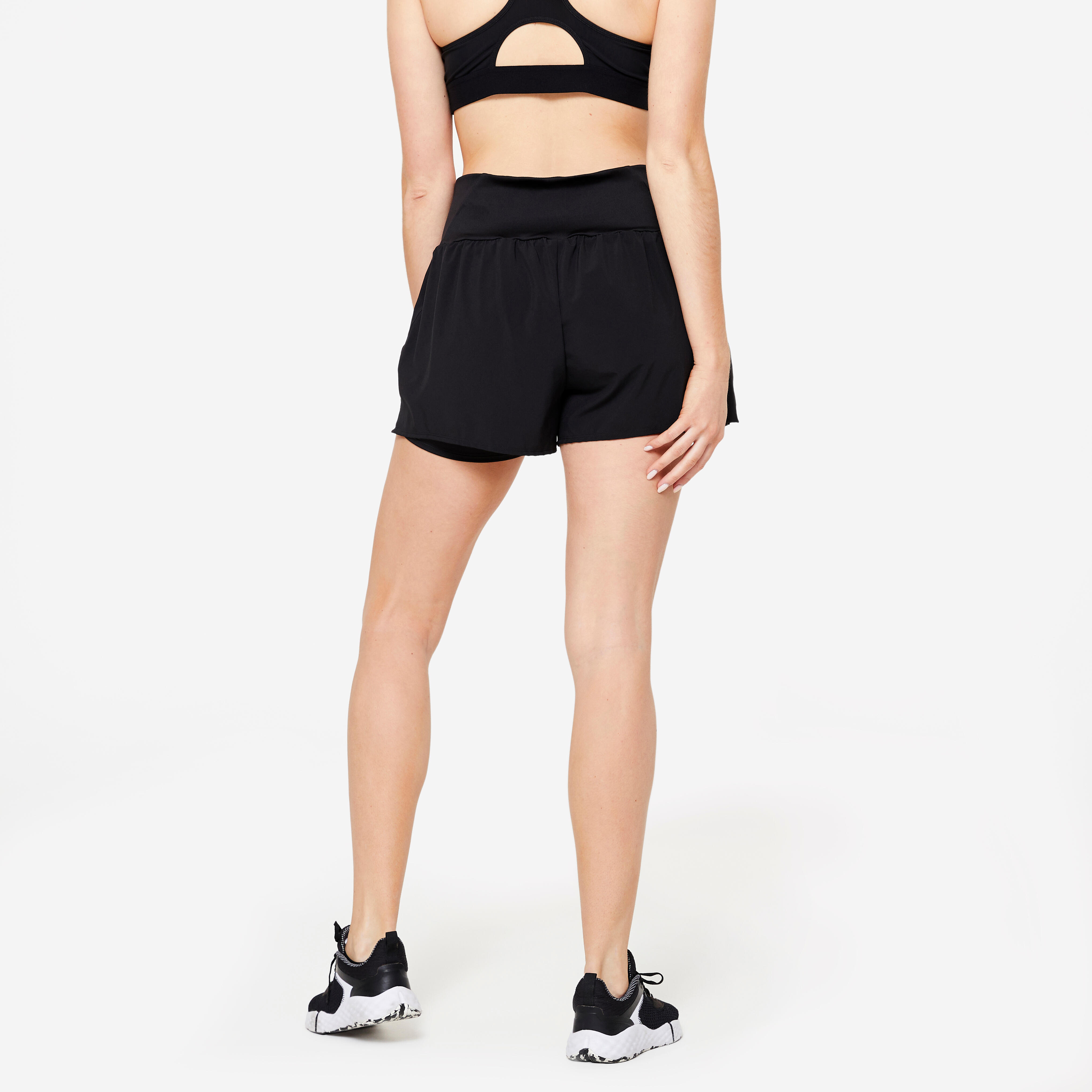 Short 2 en 1 de sport femme – FST 120 - Noir Fum - Domyos - Décathlon