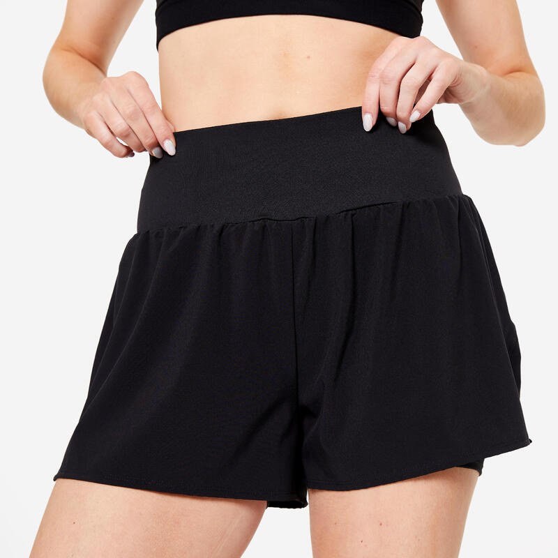 Short 2 en 1 fitness femme, vert foncé DOMYOS - Decathlon