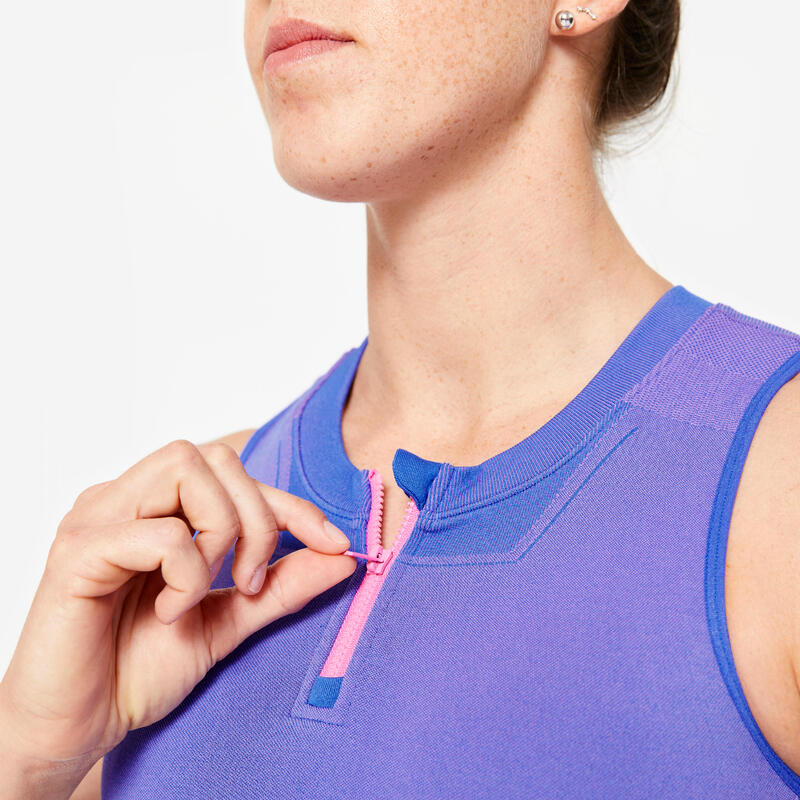 DOMYOS - Maiou SEAMLESS CROP TOP FITNESS Cardio Albastru-Roz Damă ...