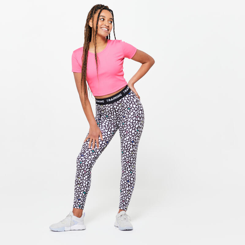 DOMYOS - Maiou reiat crop top 520 Fitness Roz Damă | Decathlon