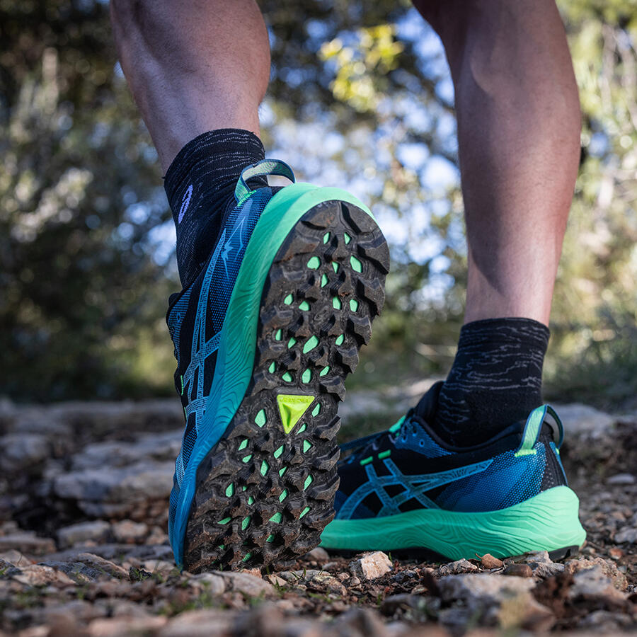 CHAUSSURES DE TRAIL RUNNING HOMME ASICS GEL TRABUCO 12 NOIR BLEU VERT ASICS Decathlon
