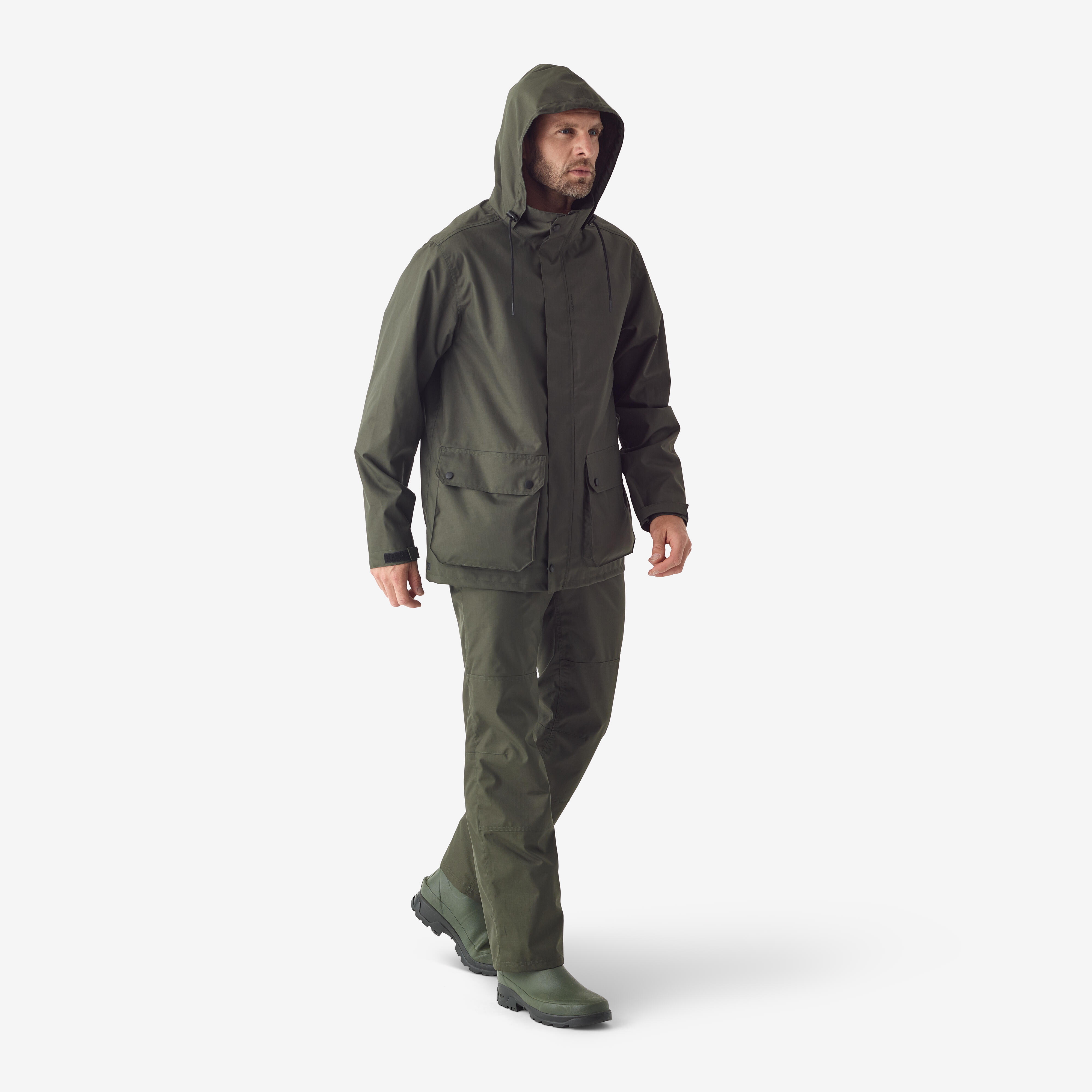 Men's Waterproof Jacket - 500 Green - Deep khaki - Solognac - Decathlon