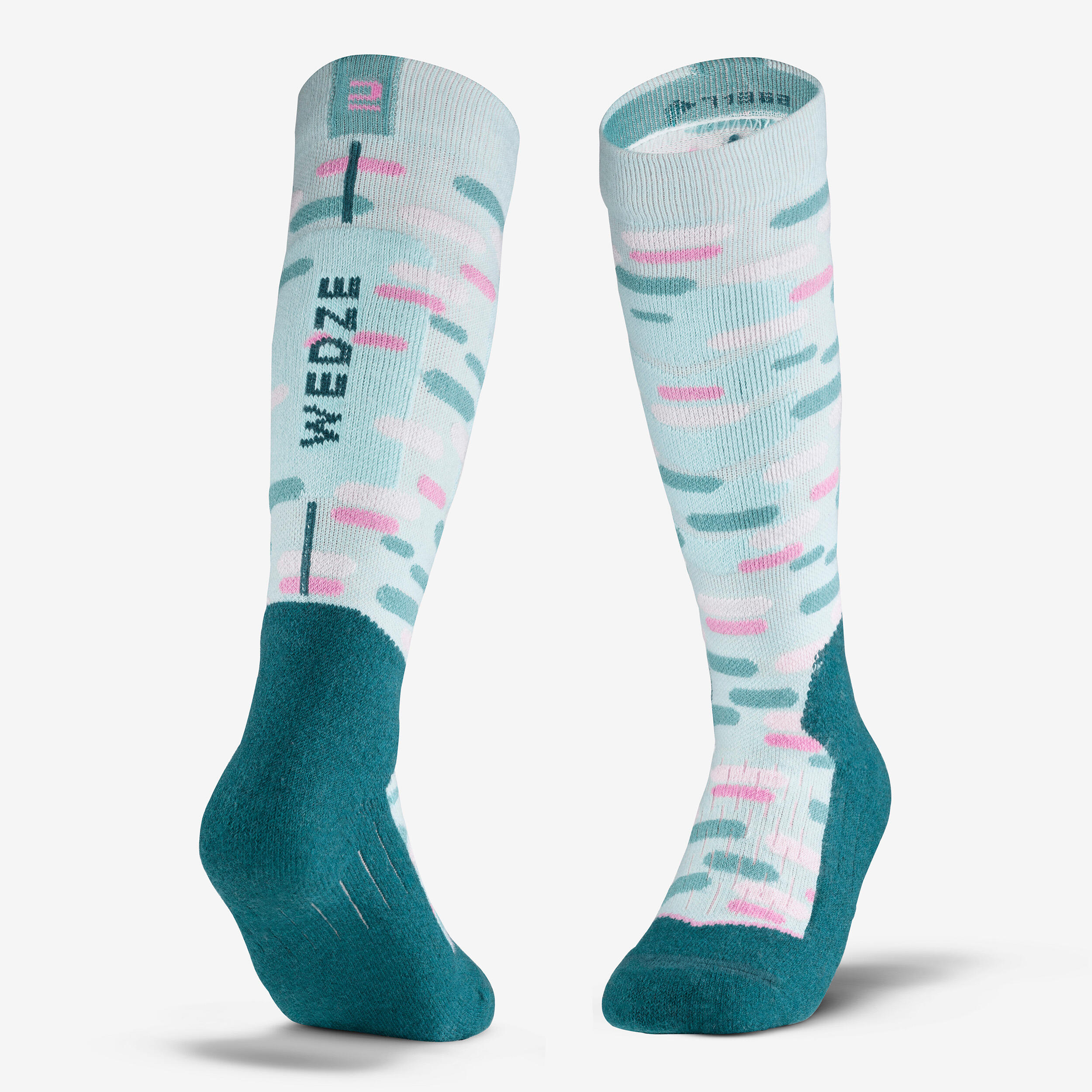 Kids' Ski Socks - 100 - magnolia pink, Arctic blue - Wedze - Decathlon