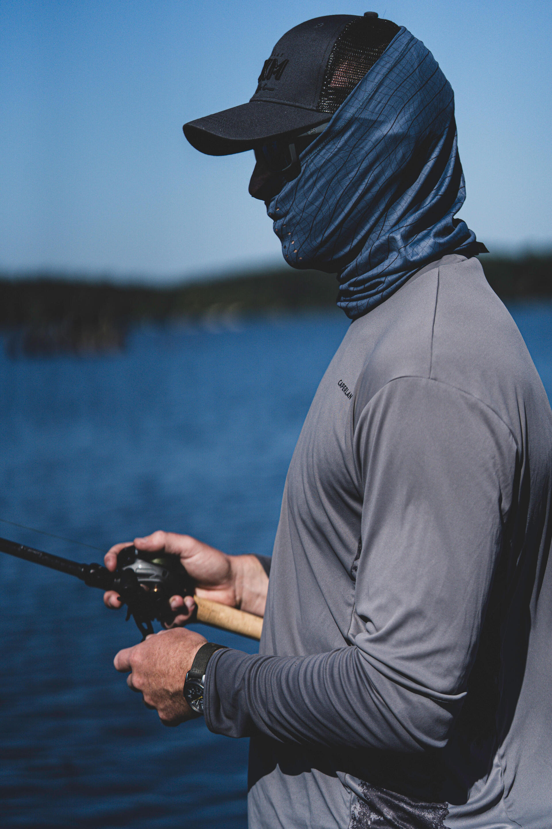 Fishing Neck Gaiter 500 ANTI-UV Grey Blue