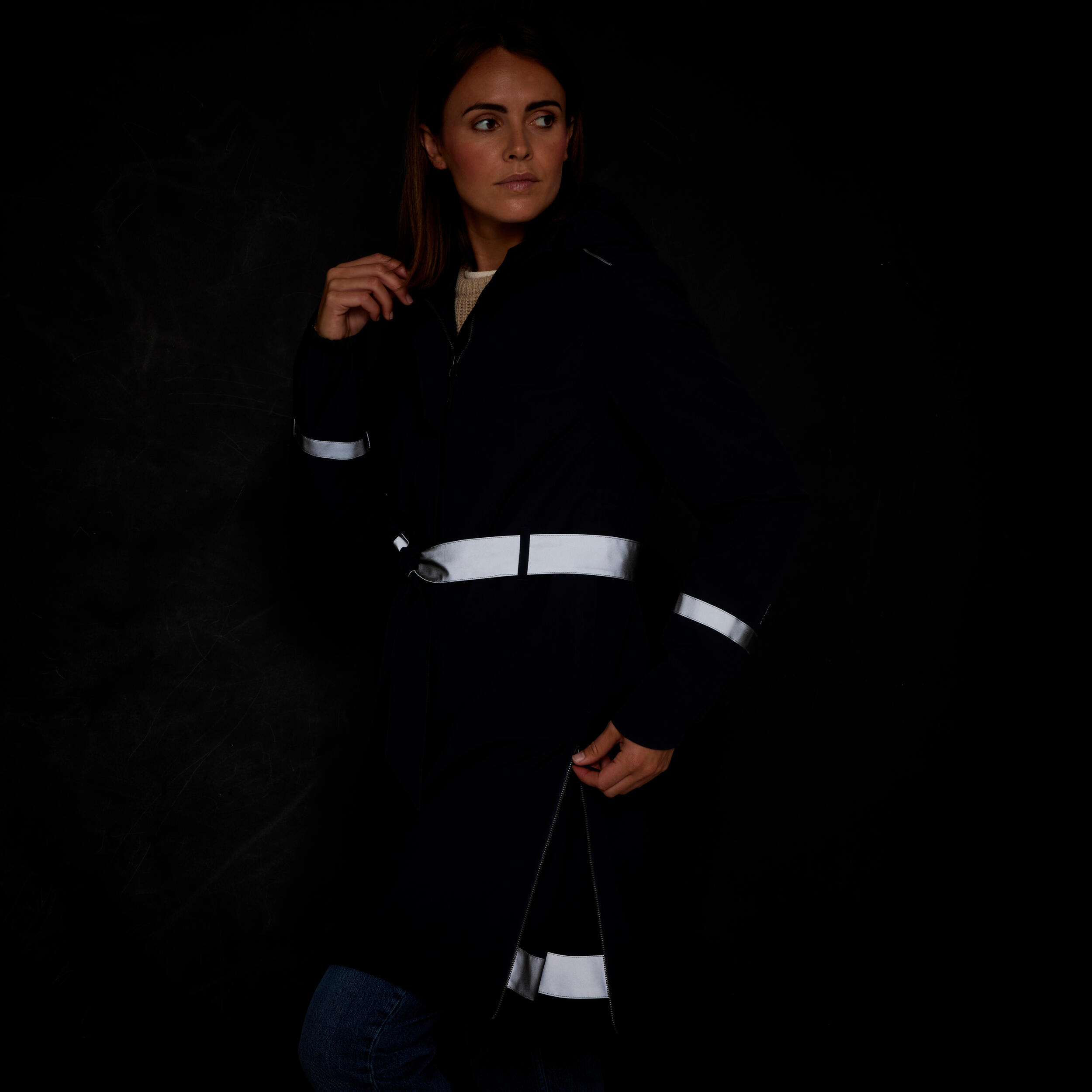 Women s Waterproof City Bike Trench With Hood Navy Decathlon