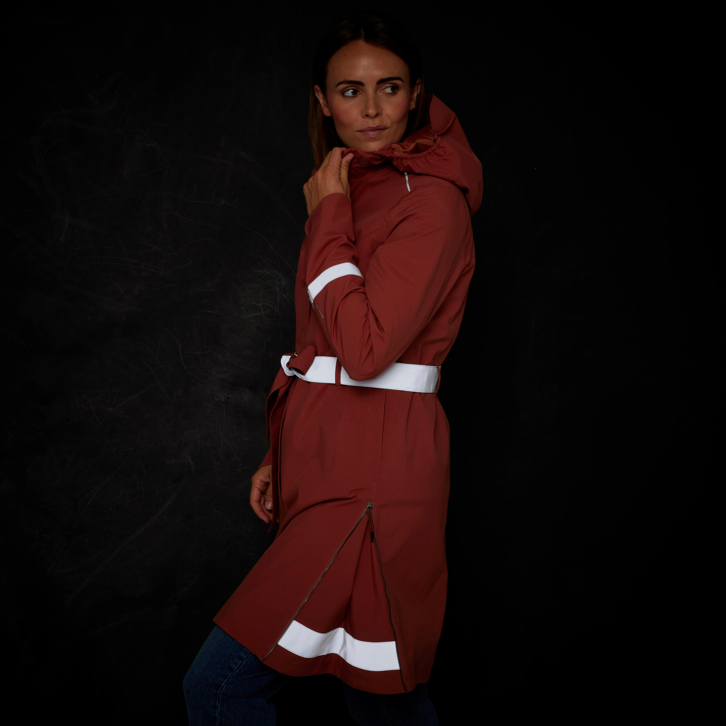 Women's City Bike Waterproof Trench Coat with Hood - Terra Cotta | Decathlon