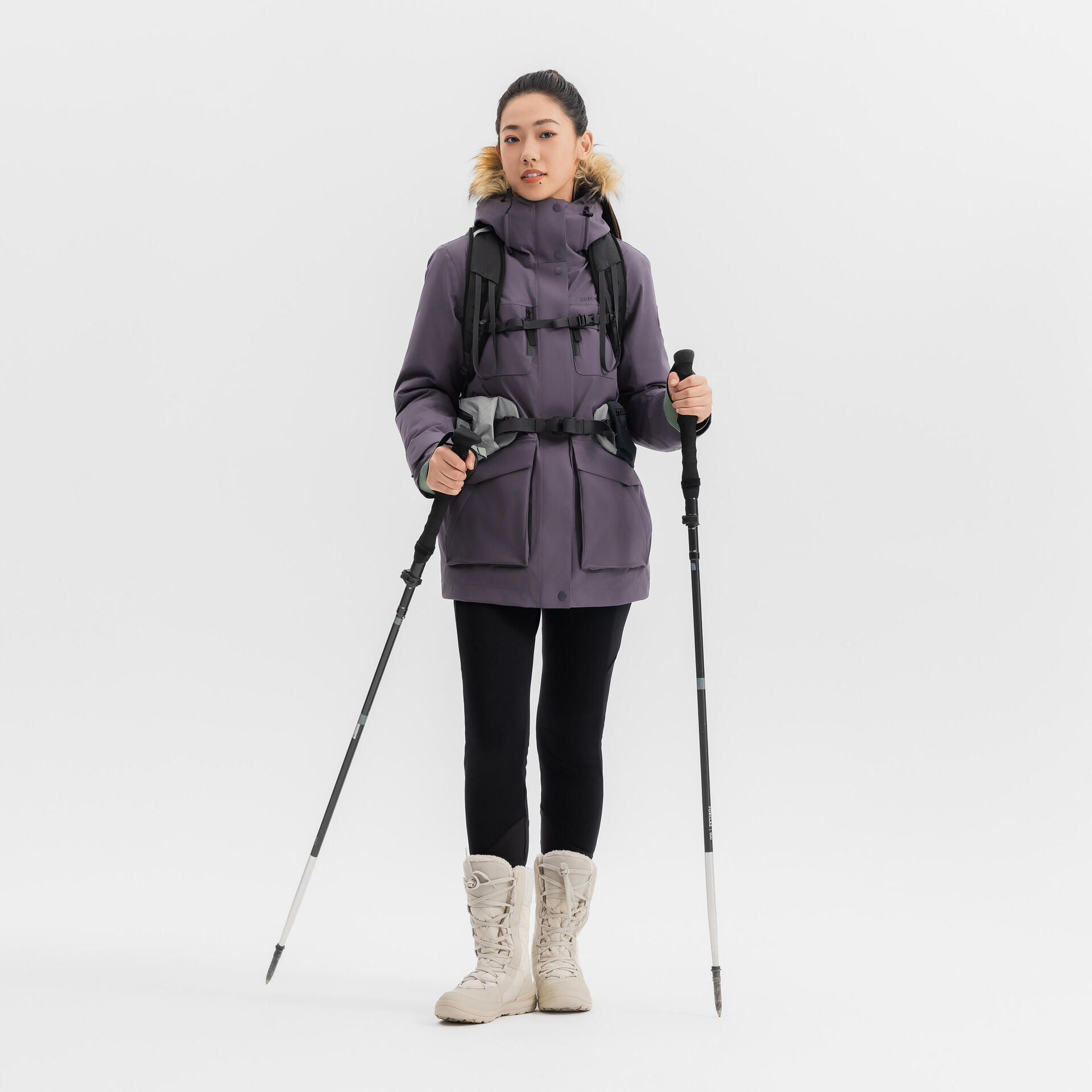 -15°C Women's Goose Down Snow Hiking Parka Jacket - SH900 LIGHT - Purple