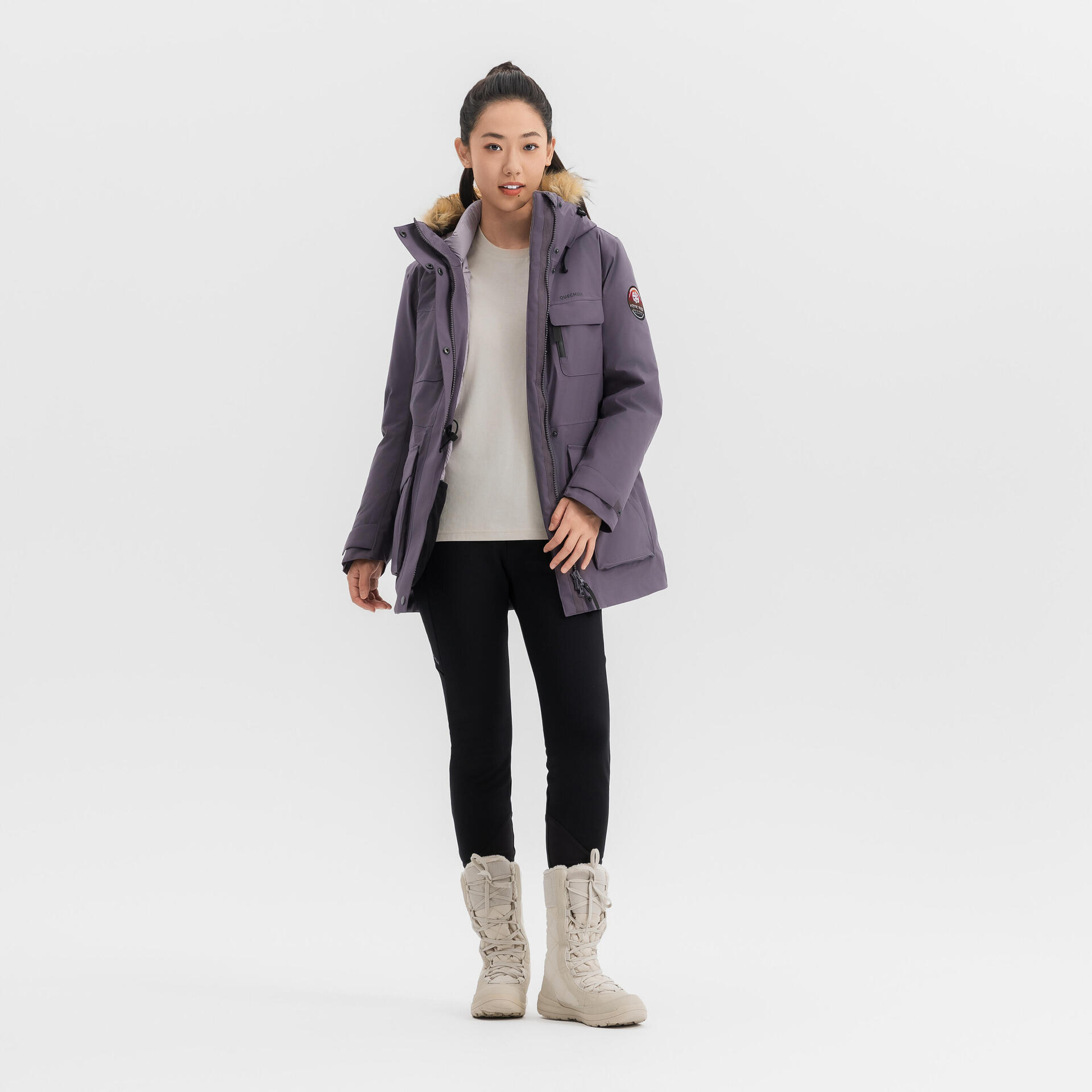 -15°C Women's Goose Down Snow Hiking Parka Jacket - SH900 LIGHT - Purple