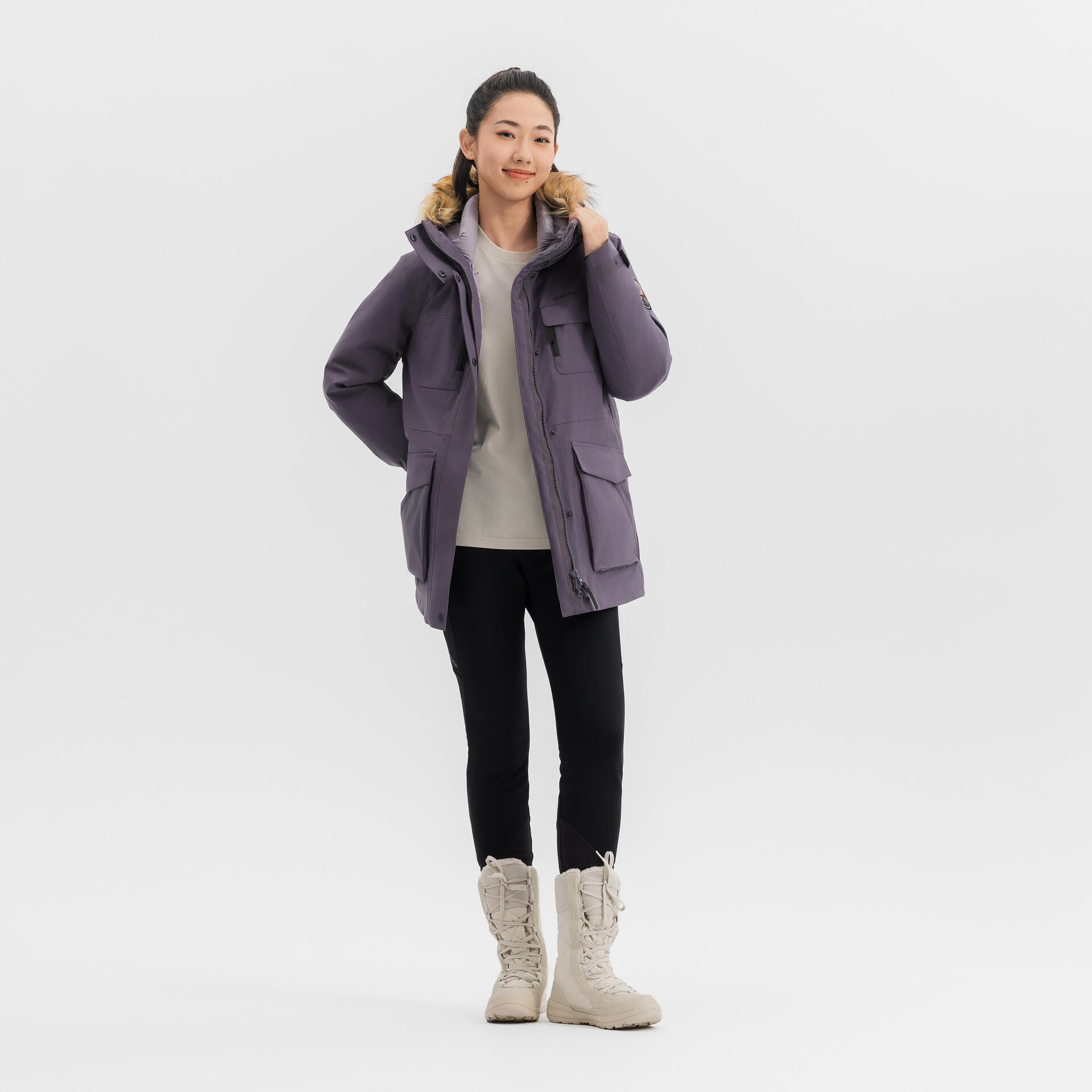 -15°C Women's Goose Down Snow Hiking Parka Jacket - SH900 LIGHT - Purple