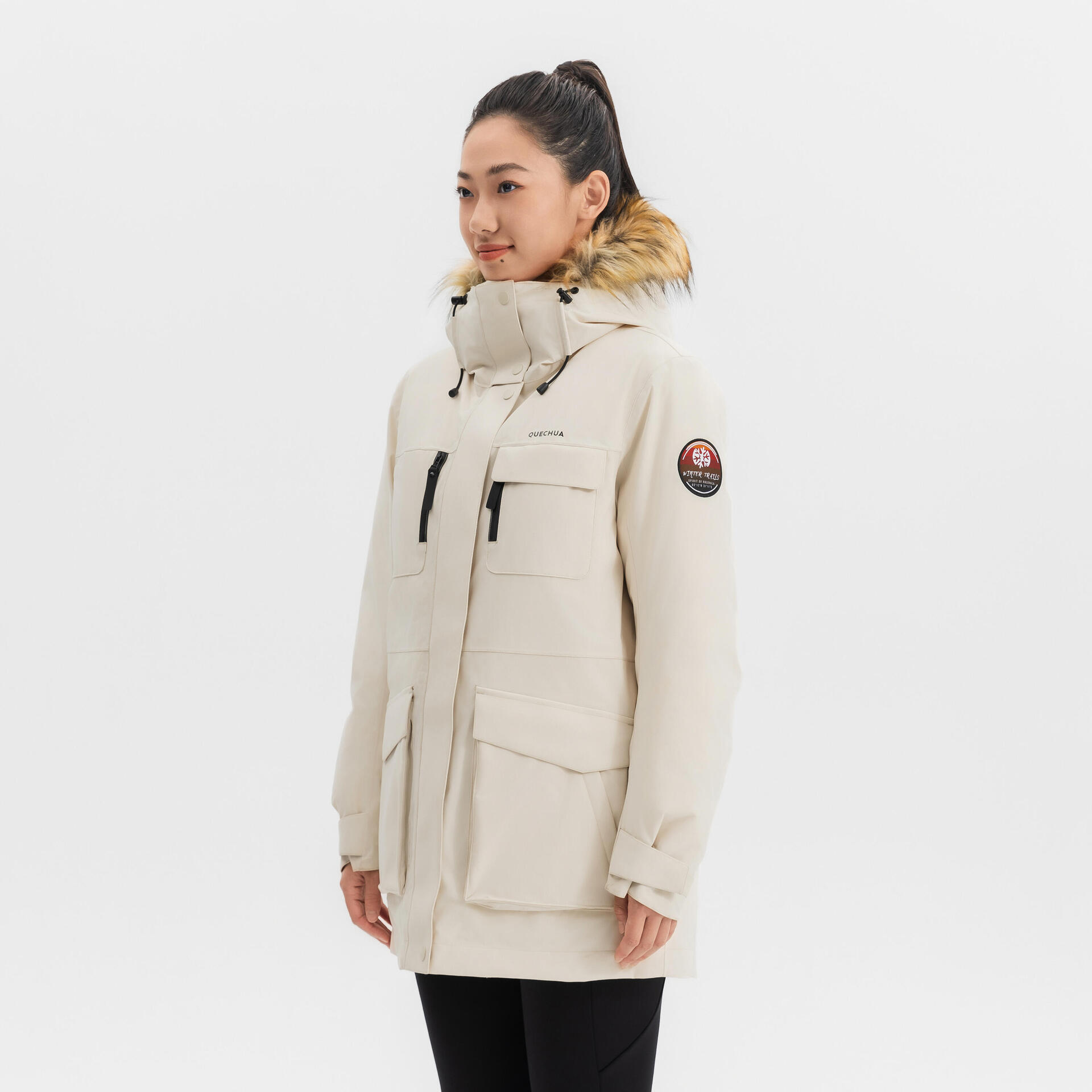 -15°C Women's Goose Down Snow Hiking Parka Jacket - SH900 LIGHT - Beige