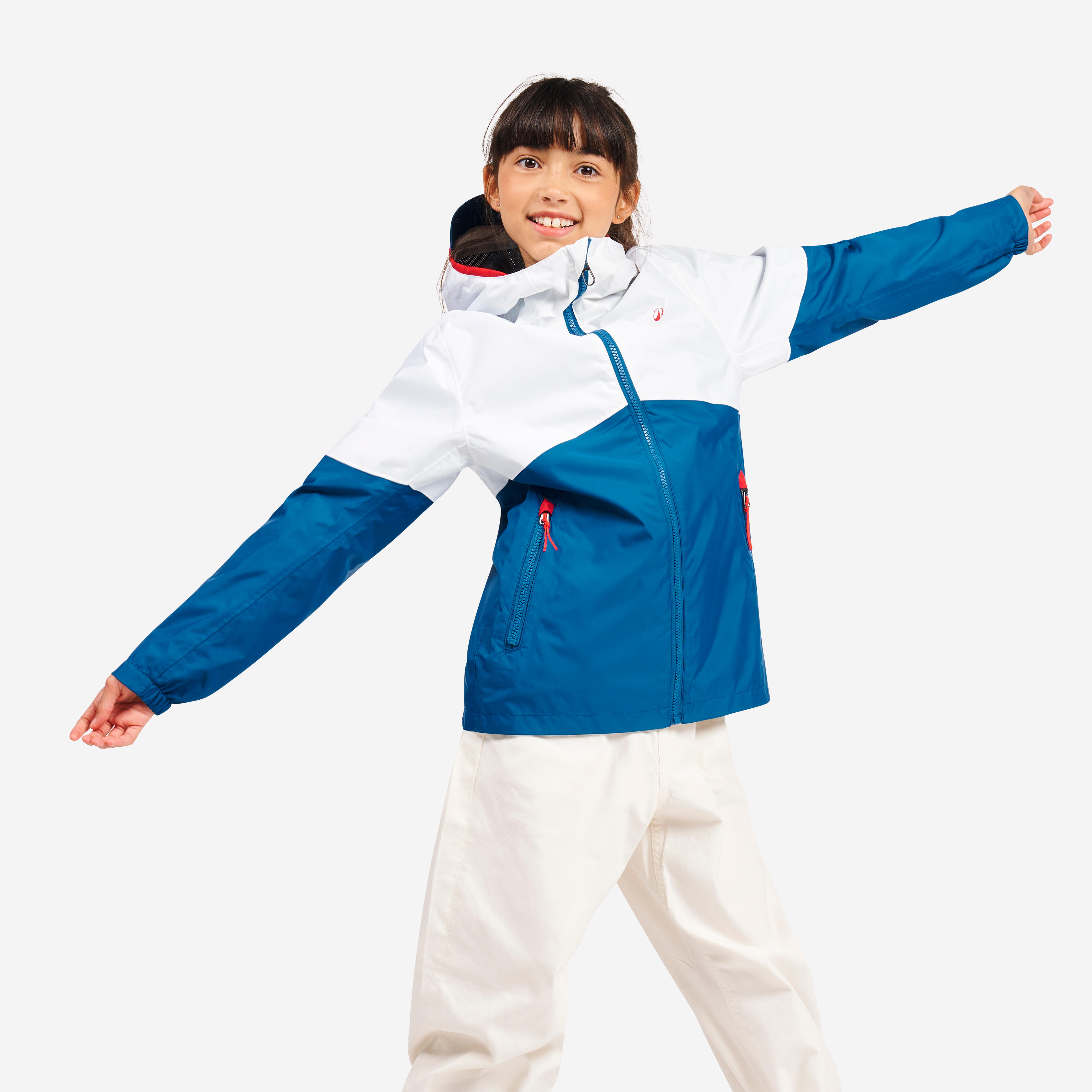 Kids’ sailing waterproof jacket Sailing 100 rain jacket white blue ...