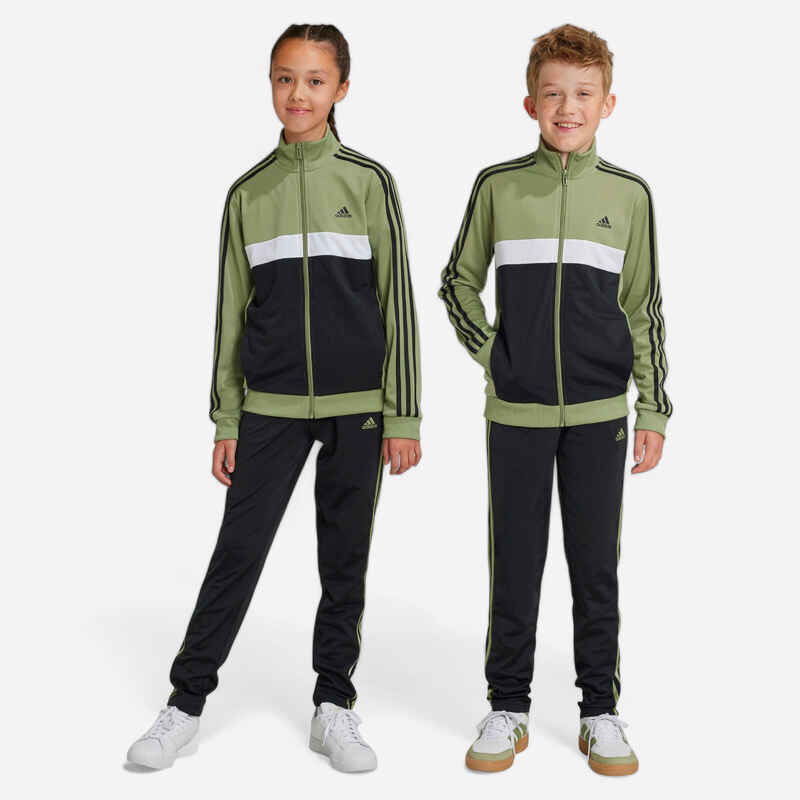 Kids' 3-Stripe Tracksuit - Black/Green - Decathlon