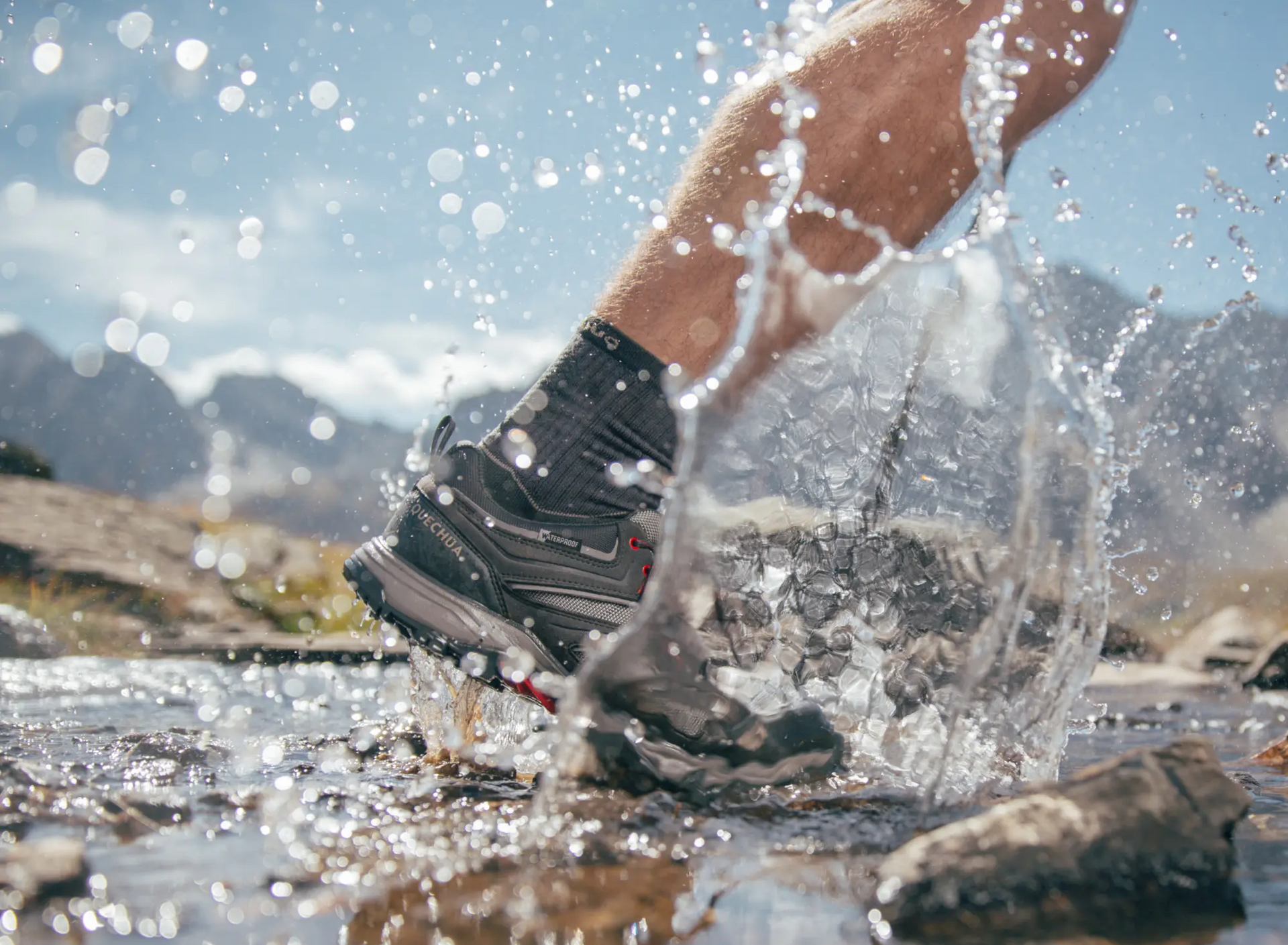 Men’s waterproof mountain hiking boots, MH100 - Grey / Red QUECHUA ...