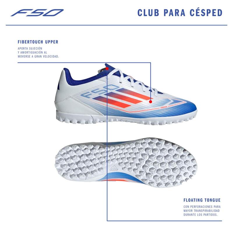 Botas de fútbol multitacos Adidas F50 Club Turf Adulto Blanco | Decathlon