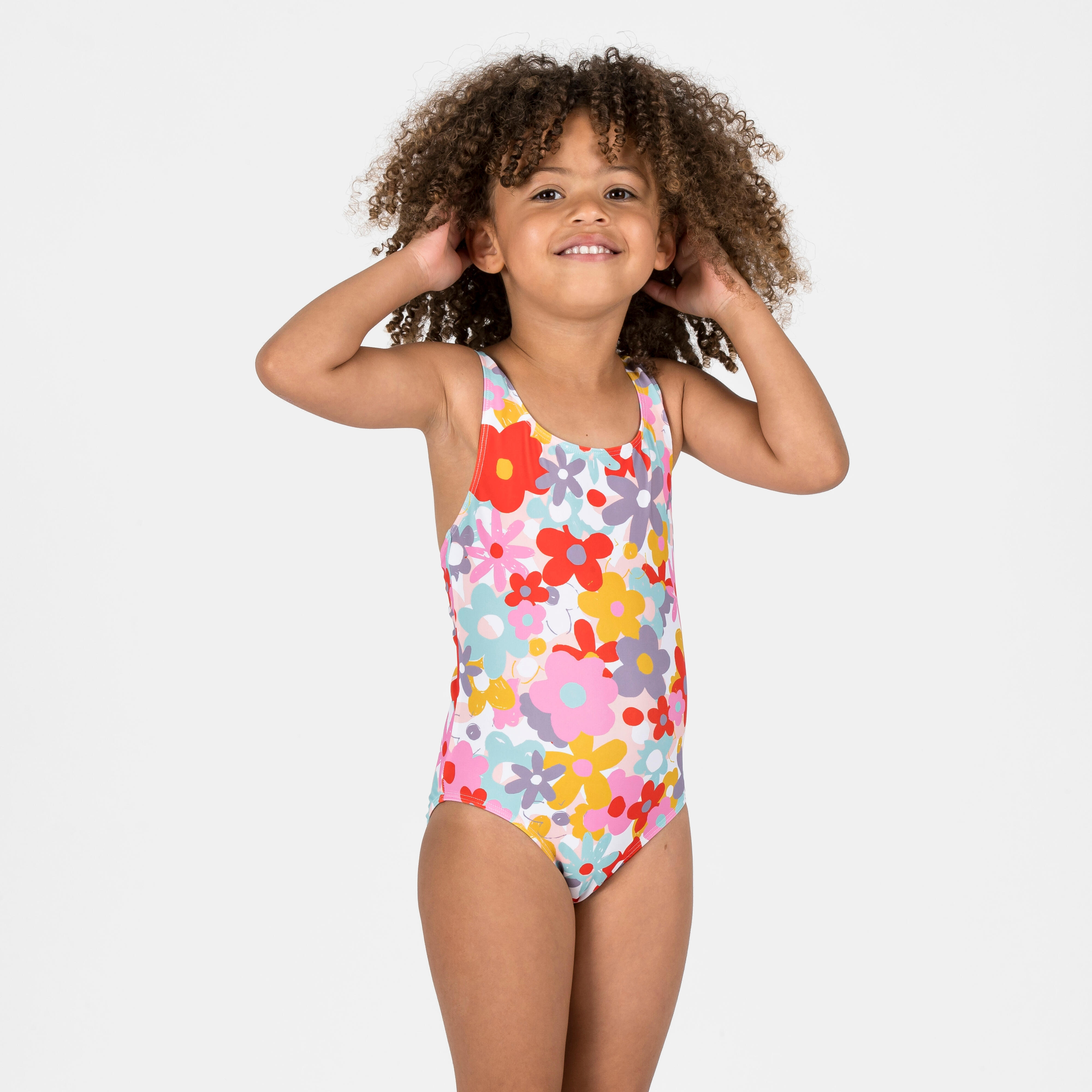 Baby Girls 1 Piece Swimsuit Flower Print Red Decathlon