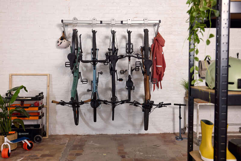 Bike wall rack with 5 sliding hooks - grey - Decathlon