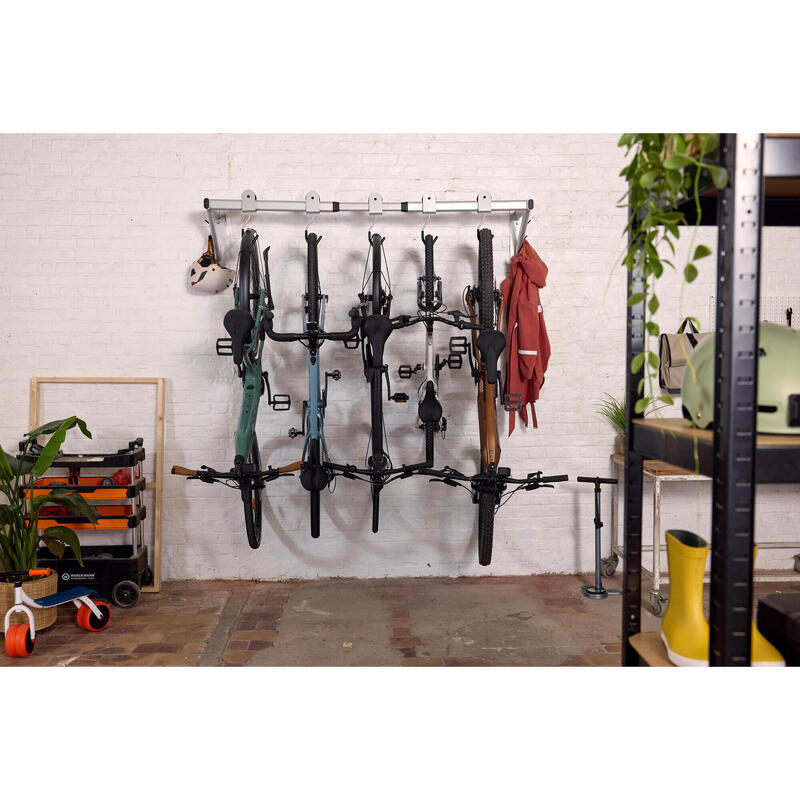 Support vélo mural 5 crochets coulissants, gris | Decathlon