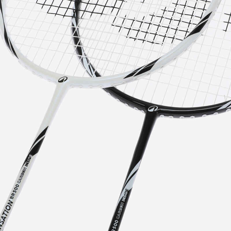ADULT BADMINTON RACKET BR SENSATION 500 SET BLACK WHITE - Decathlon
