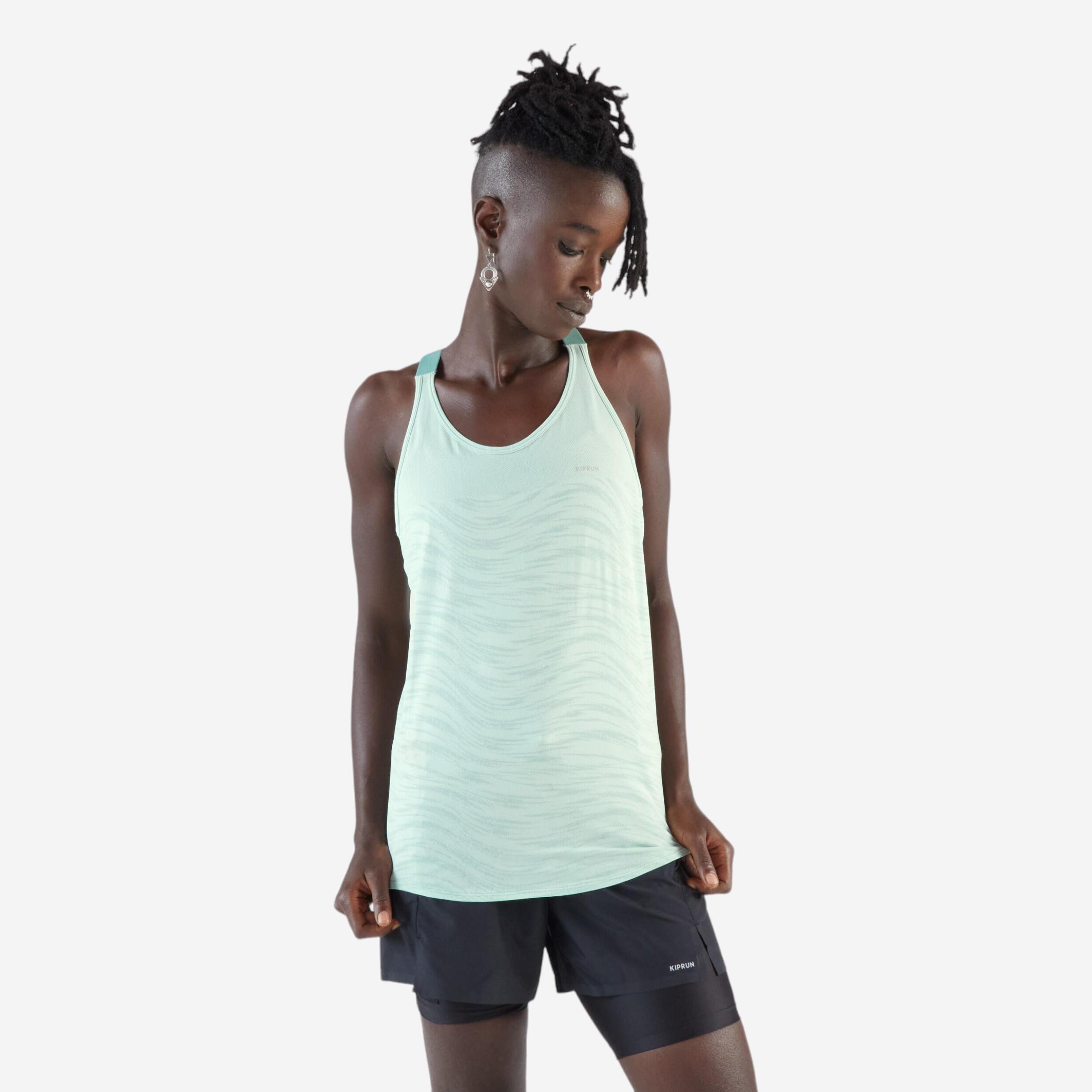 KIPRUN Run 500 women's running tank top with built-in bra - green ...