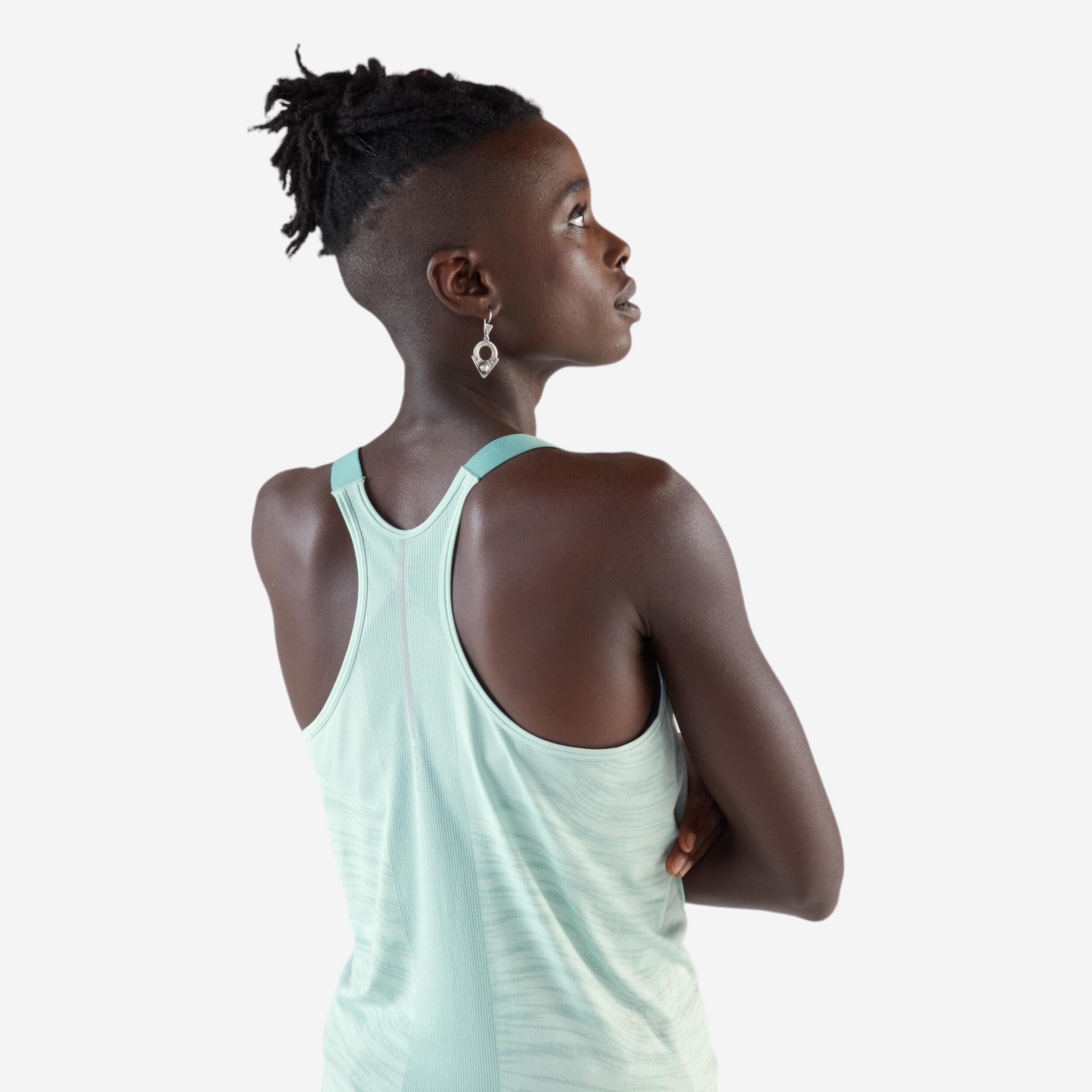 KIPRUN Run 500 women's running tank top with built-in bra - green ...