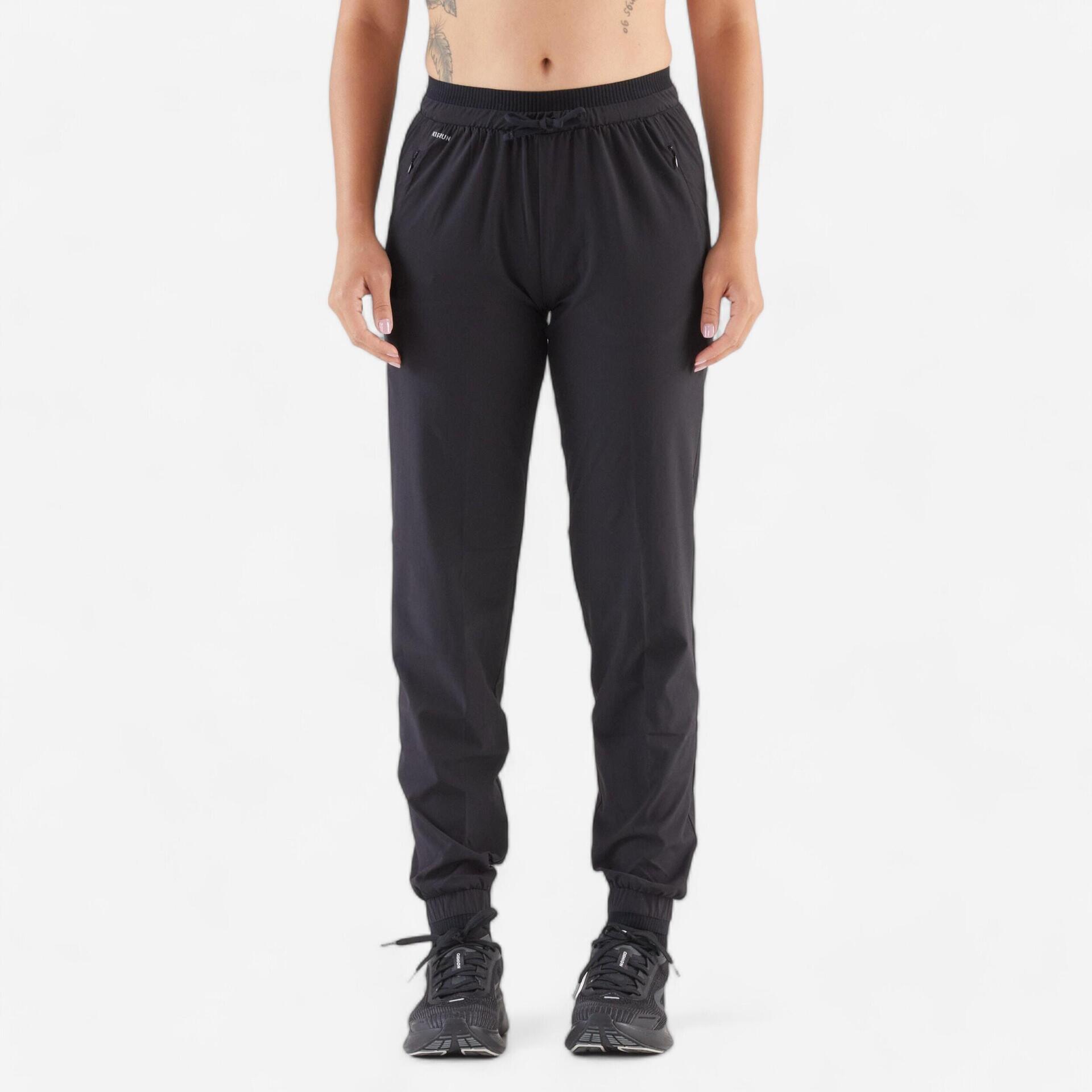 Women's Running Breathable Trousers-Kiprun Run 500 Dry-black