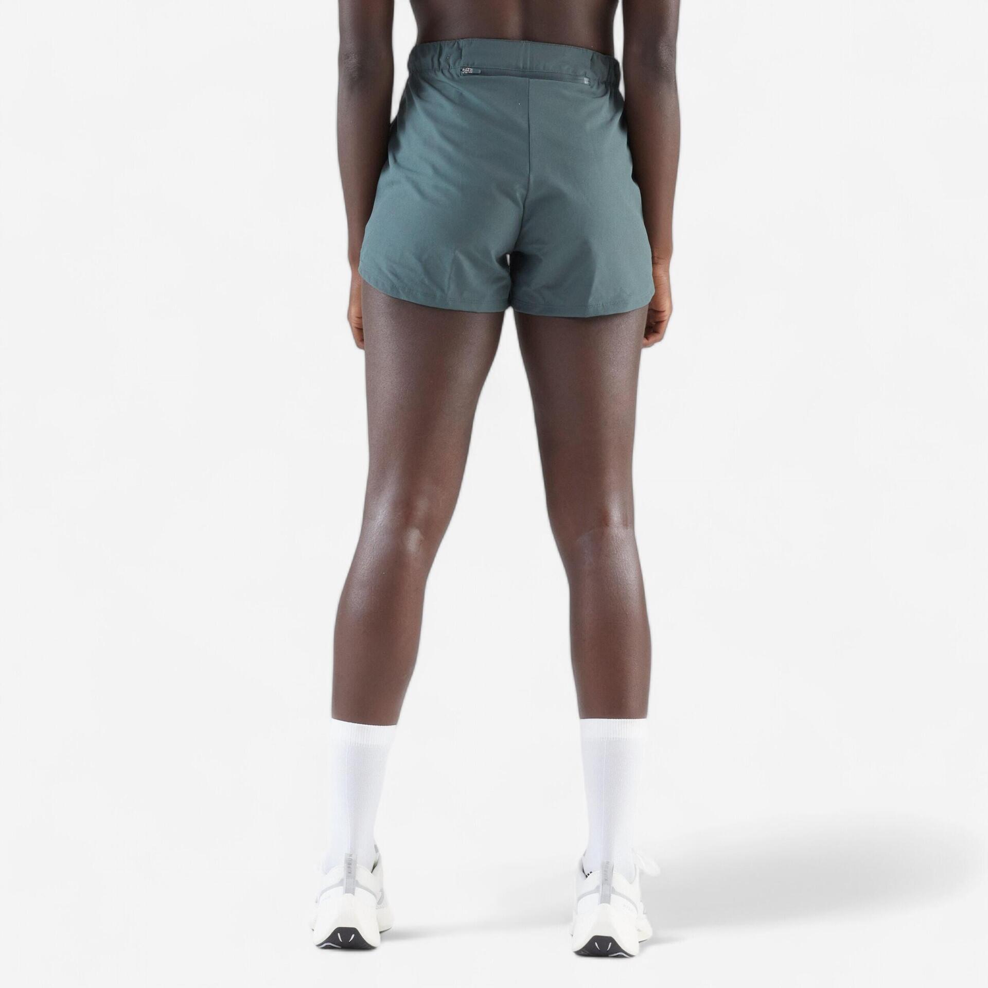 Women's Running & Trail Breathable Shorts - KIPRUN Run 500 - Grey Green