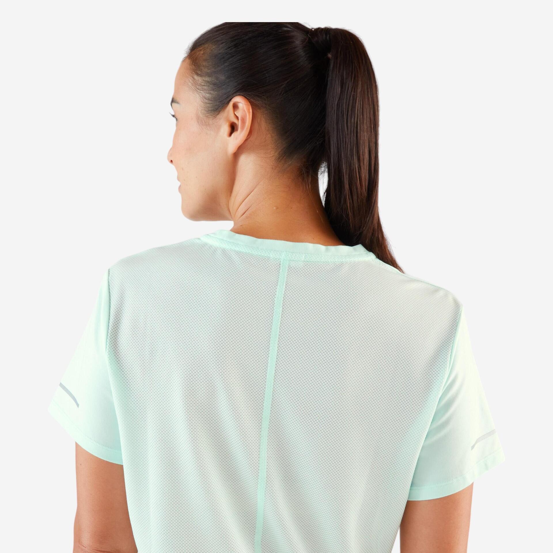 Women's Breathable Running T-shirt Kiprun Run 500 dry-blue green