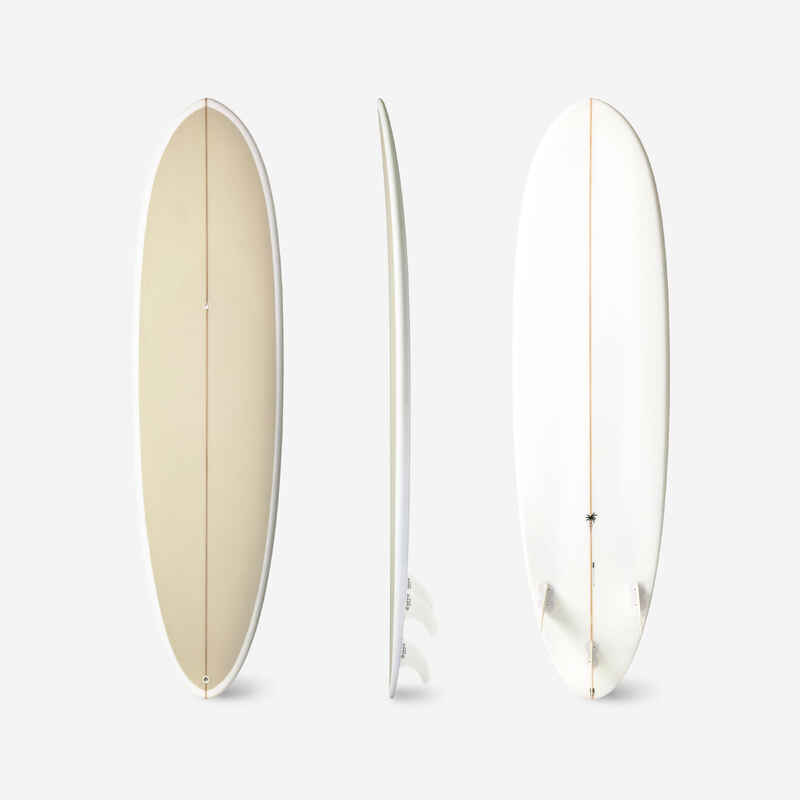 Hybrid resin surfboard 7’ 49L with 3 fins - beige - Decathlon