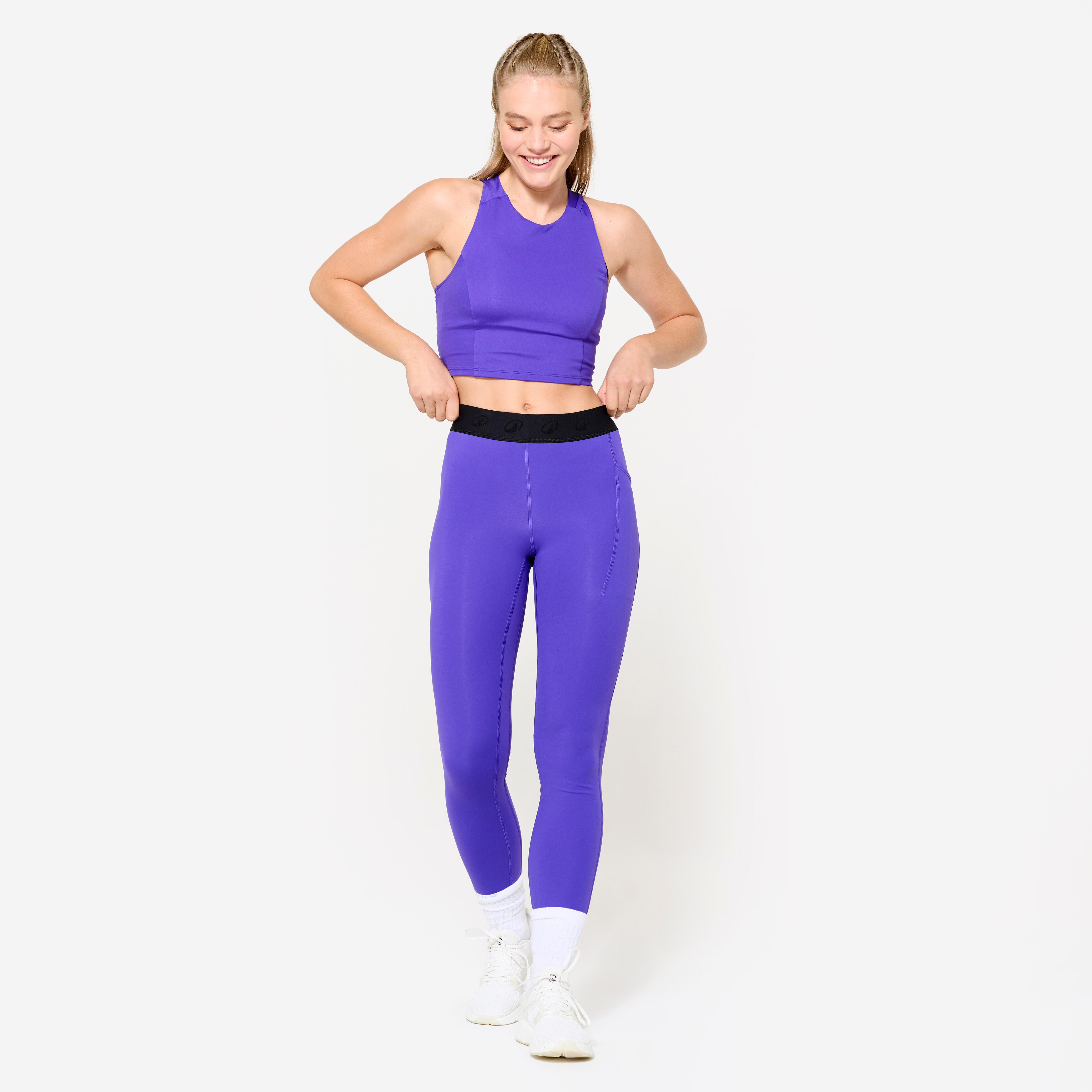 Women's Body-Hugging Fitness Crop Top - Electric purple - Domyos ...