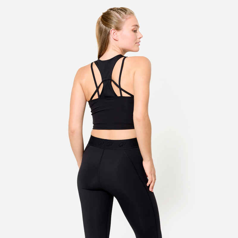 Women's Body-Hugging Fitness Cropped Tank Top - Black - Decathlon