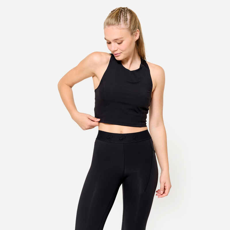 Women's Body-Hugging Fitness Cropped Tank Top - Black - Decathlon