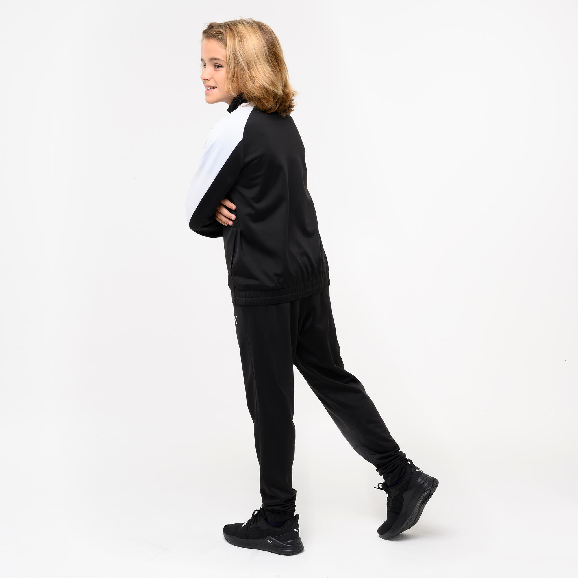 Bērnu poliestera treniņtērps, melns, balts - Decathlon