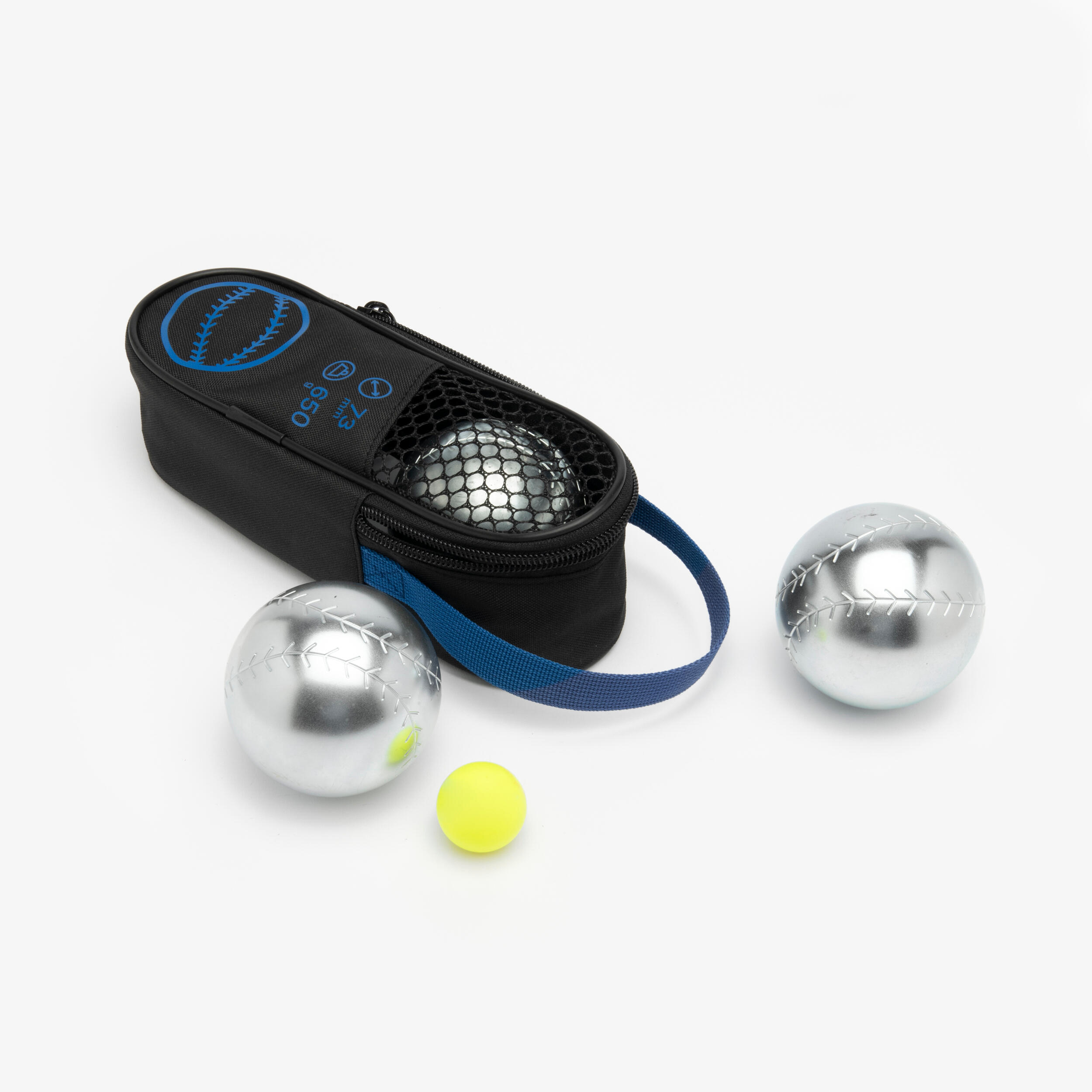 3 boules de pétanque – Loisir 500 motif baseball - Bleu Ouragan, Bleu - Geologic - Décathlon