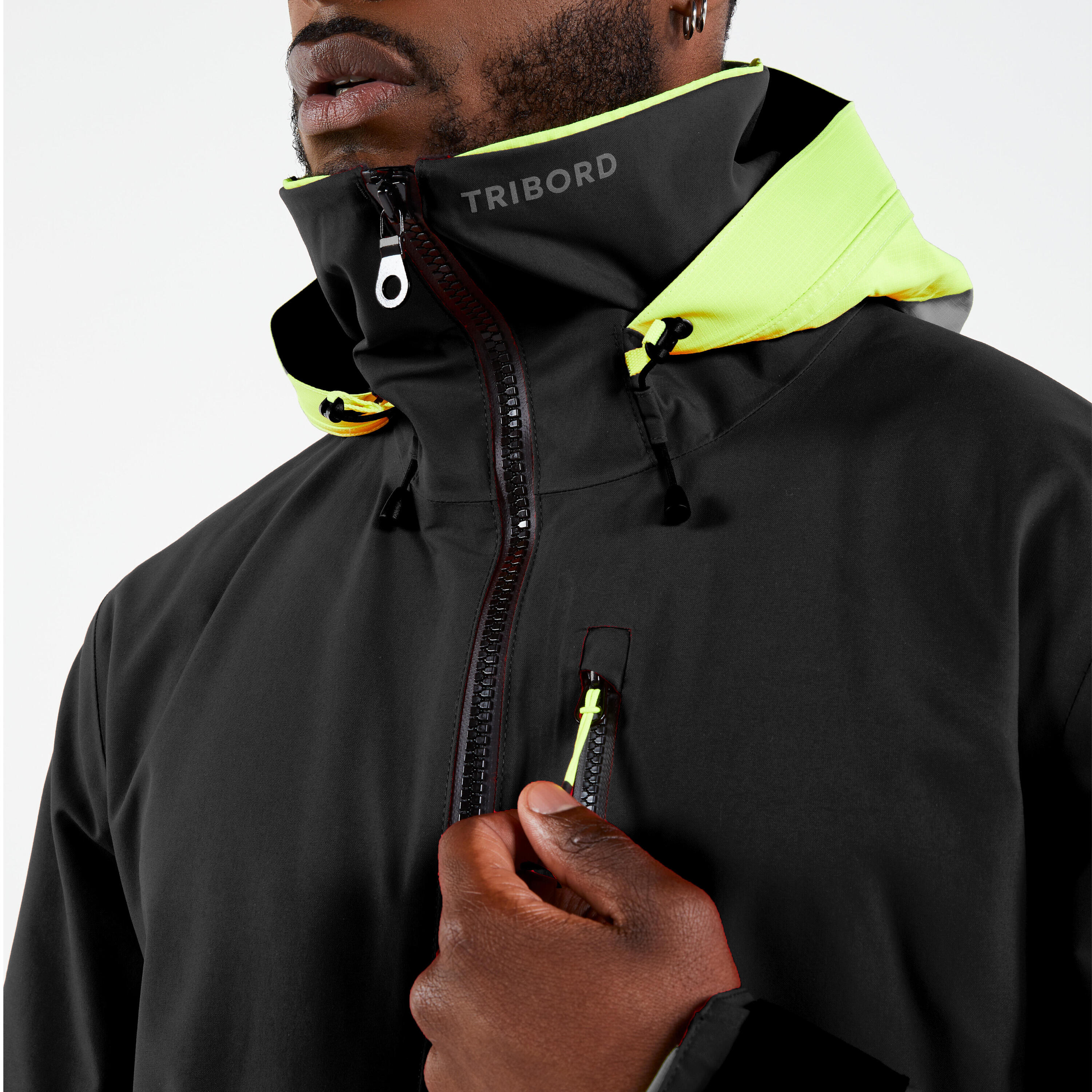 Men's Waterproof and Windproof Quarter Jacket 500 - black / neon yellow ...