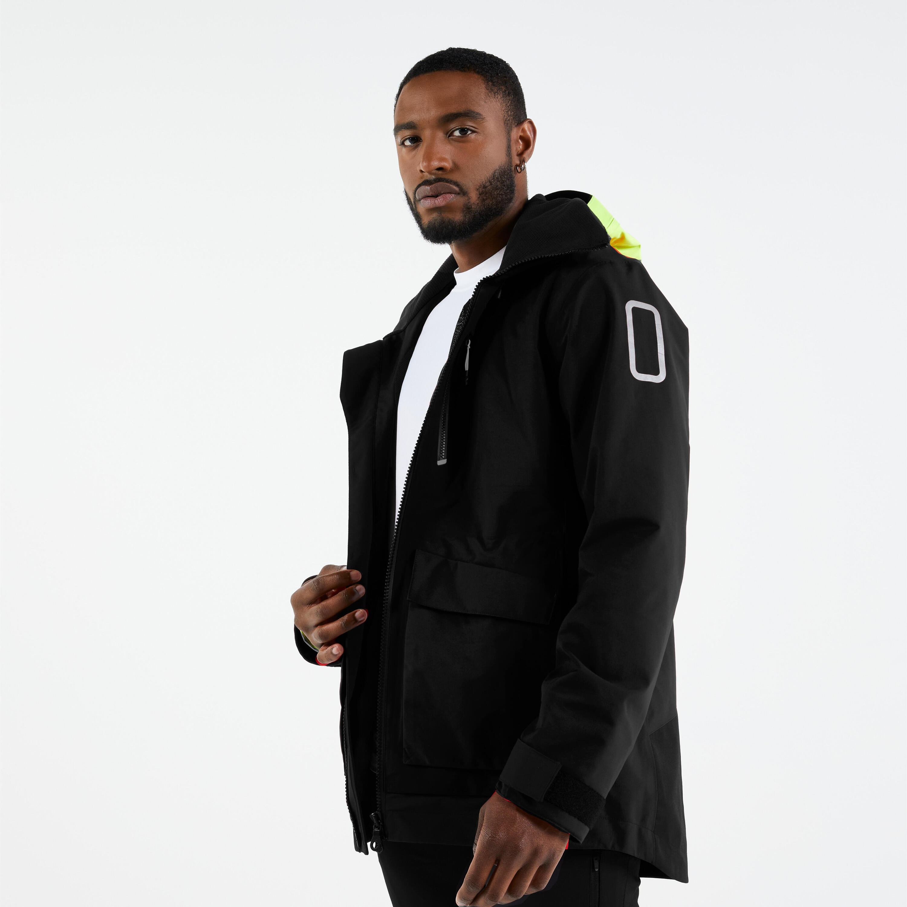Men's Waterproof and Windproof Quarter Jacket 500 - black / neon yellow ...